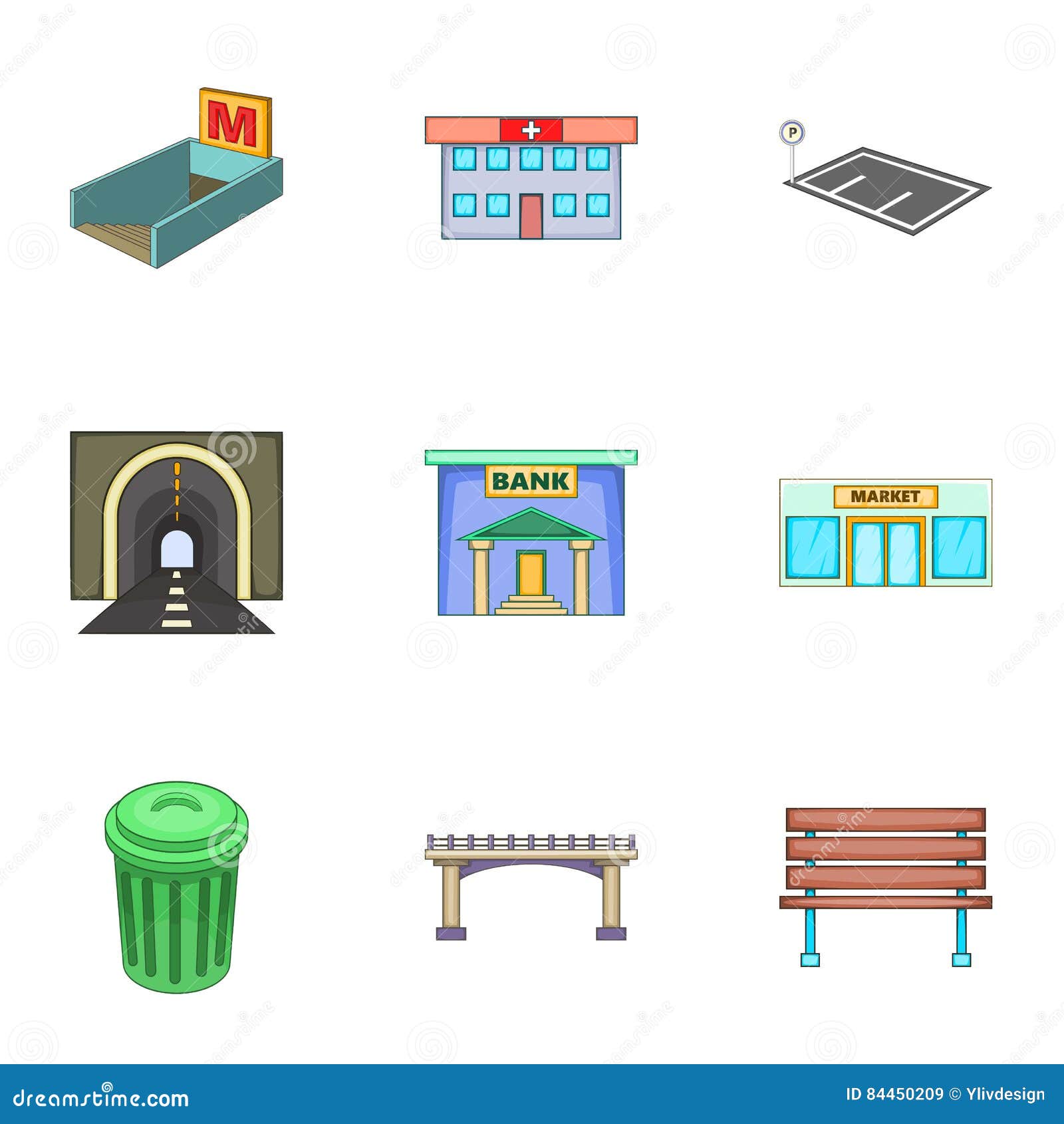 Urban Infrastructure Icons Set, Cartoon Style Stock Vector ...