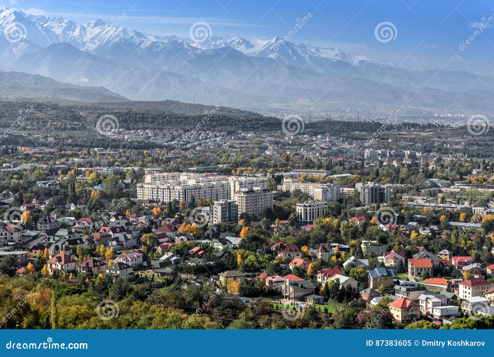 Urban landscape in Almaty stock image. Image of mountains - 87383605