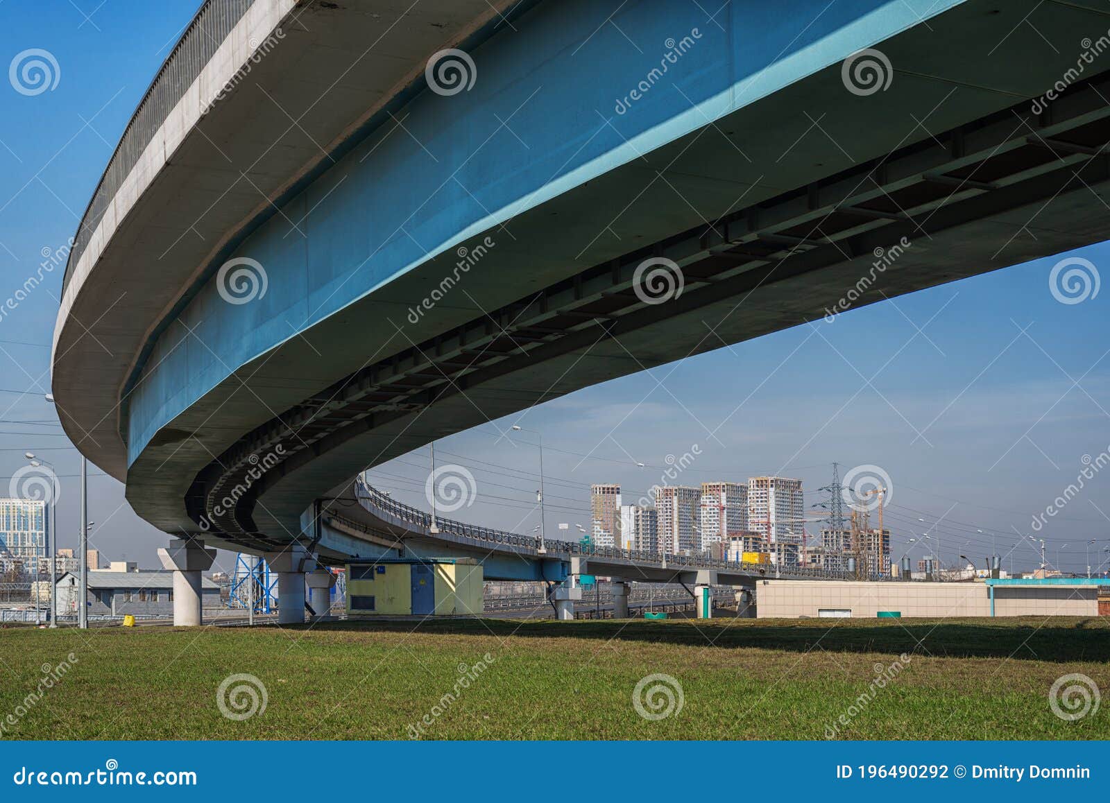 Urban Landscape with a Curved Overpass Stock Photo - Image of pillar ...