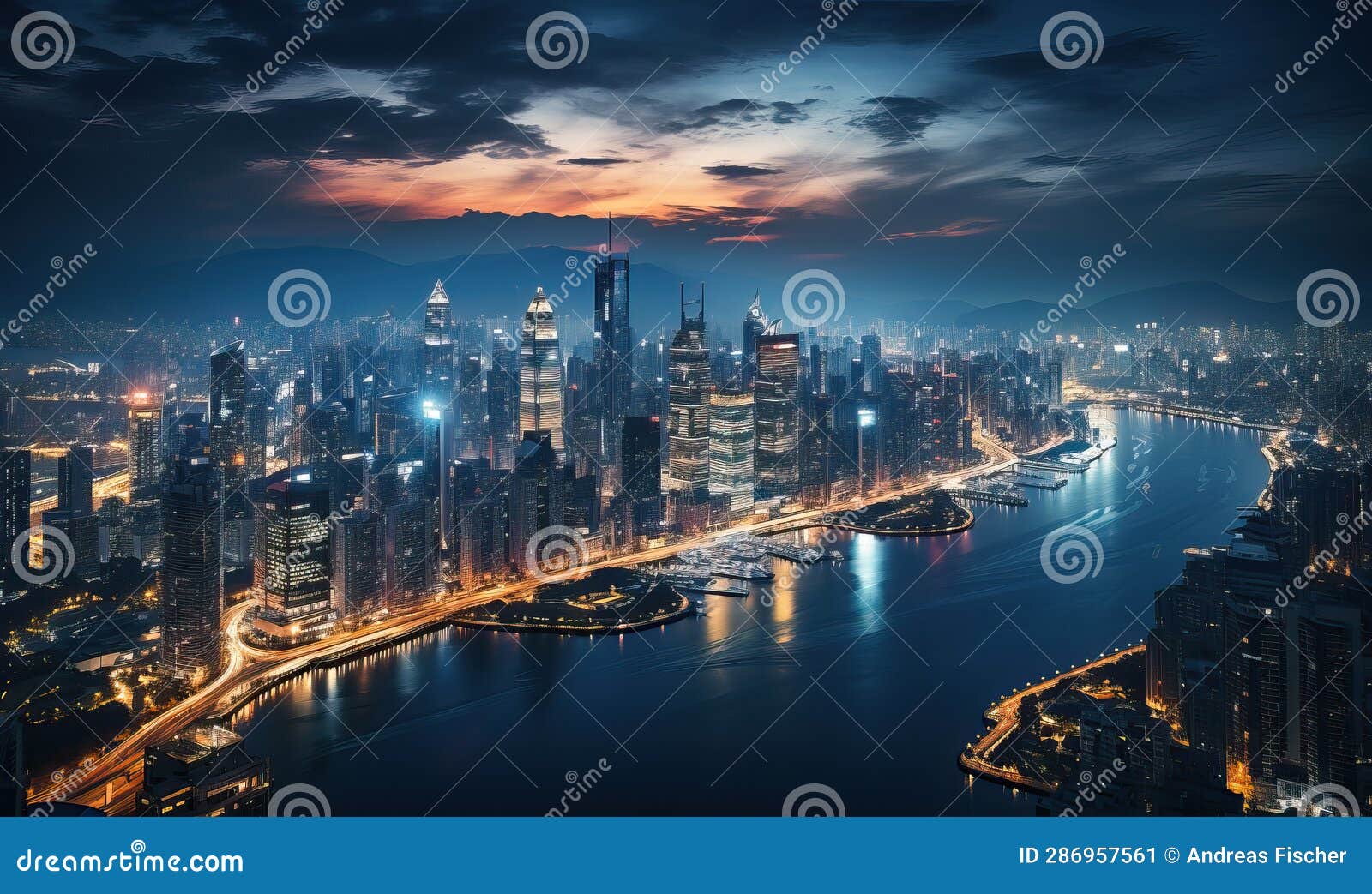 Urban Landscape, Night City View from Above. Stock Illustration ...