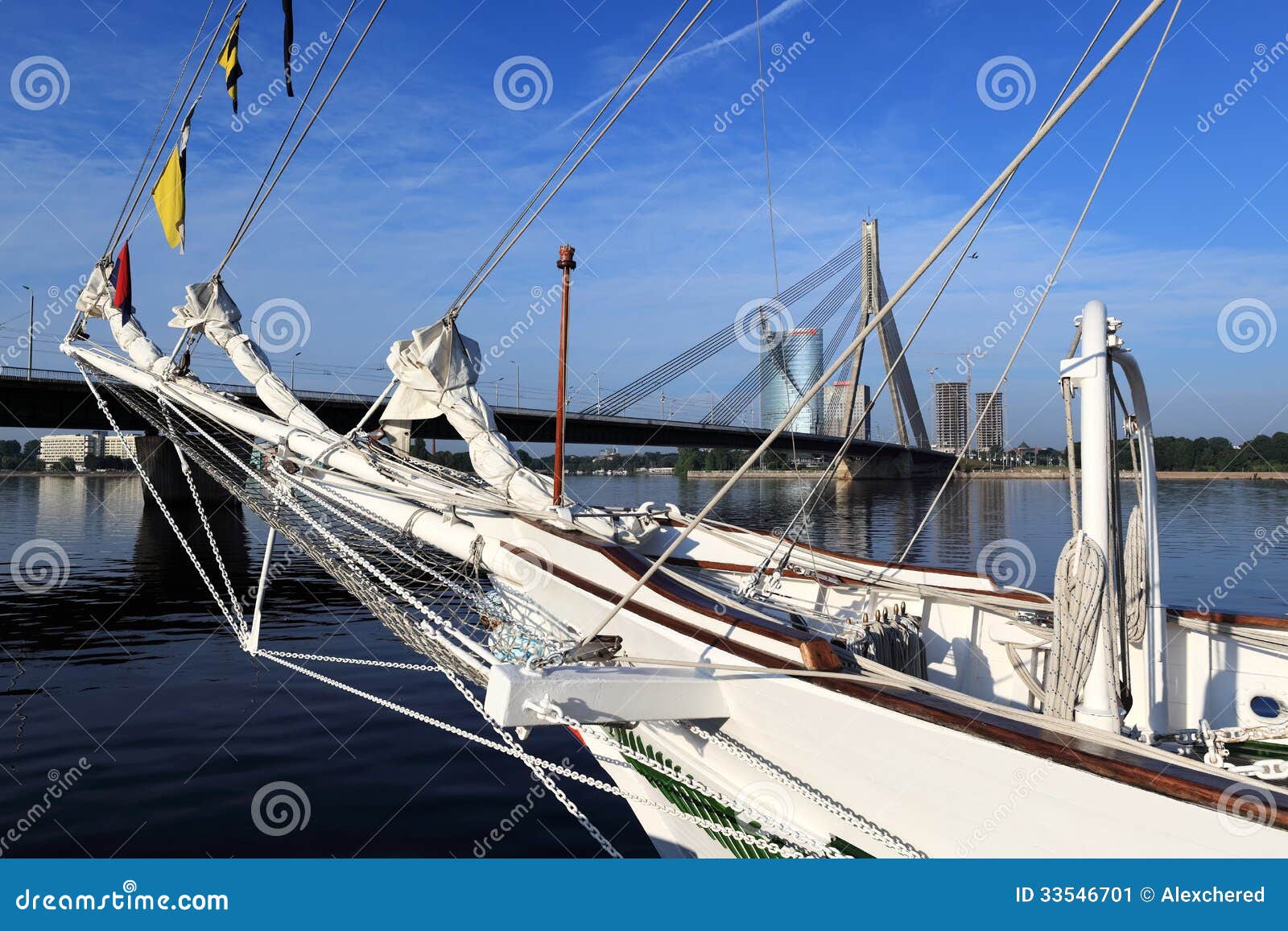 Urban Landscape with Cable Bridge and Daugava River, Riga - Latvia ...