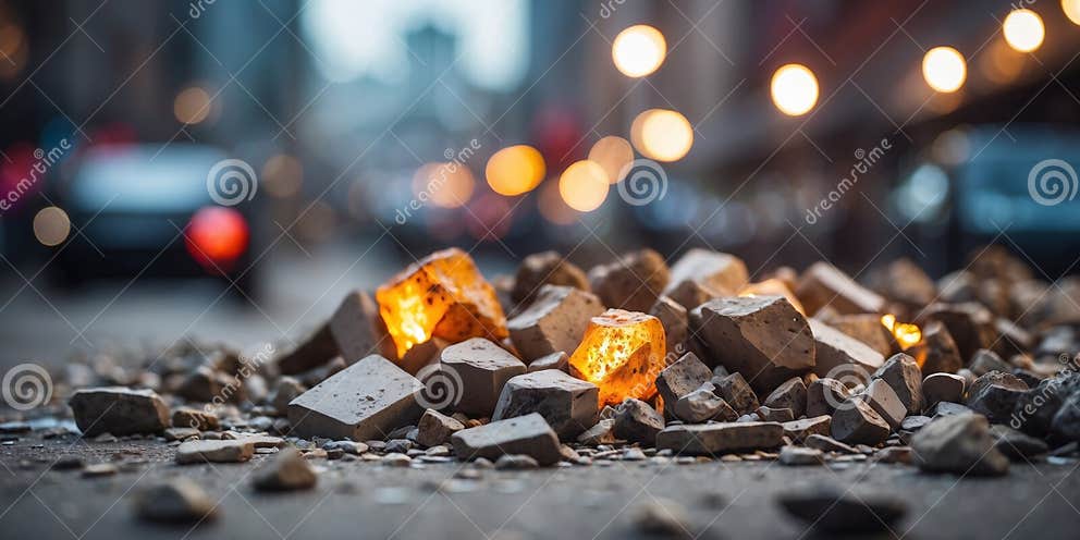 Urban Landscape with Rubble and Destruction. Stock Image - Image of ...