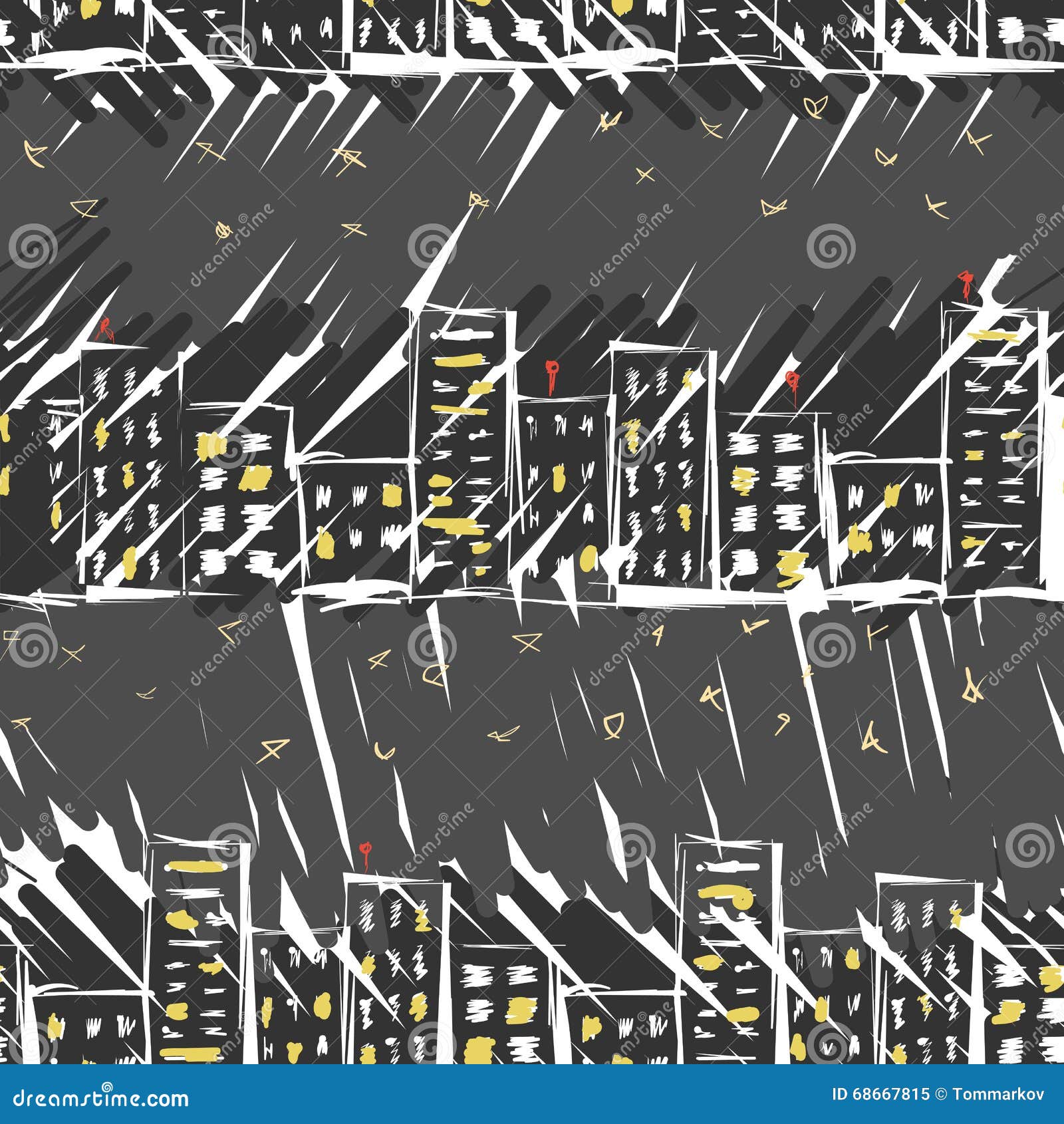 Urban Line Landscape Ink Imitation Hand Drawn Colored Seamless Pattern ...