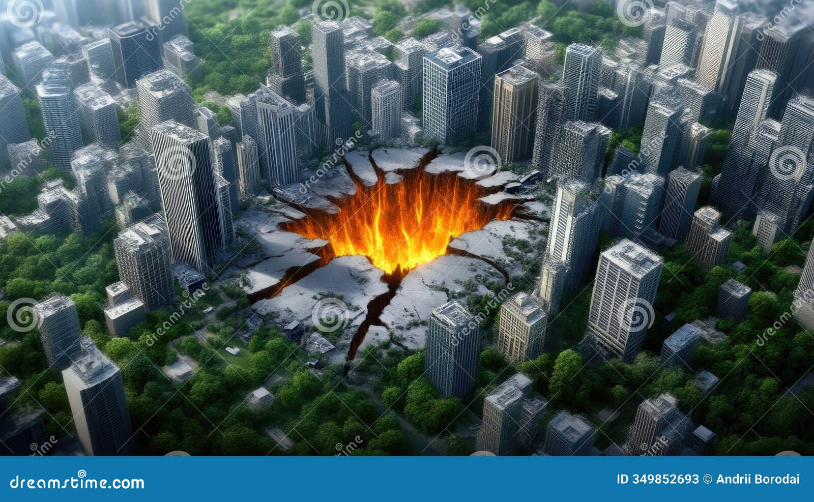 Urban Metropolis Torn Apart by Fault Line. Stock Illustration ...