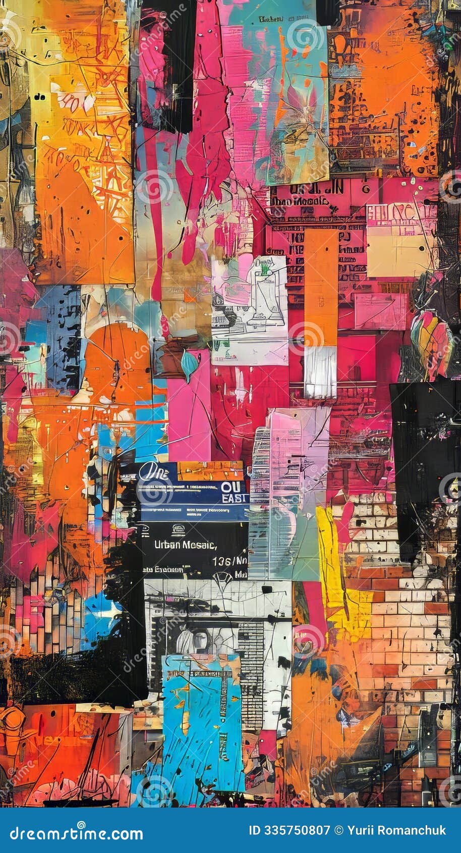 Urban Mosaic a Dynamic Abstract Collage of Brick Patterns, Graffiti ...