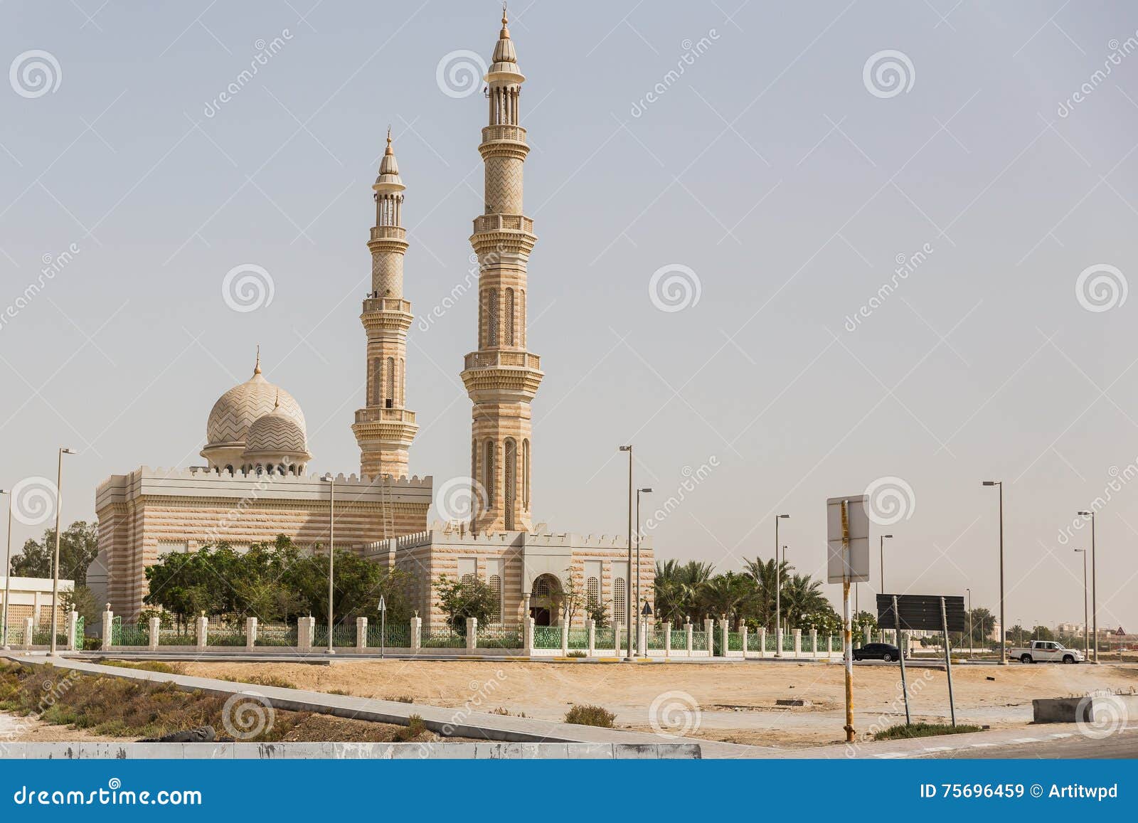 Urban Mosque on the Desert at Abu Dhabi, UAE Stock Image - Image of ...