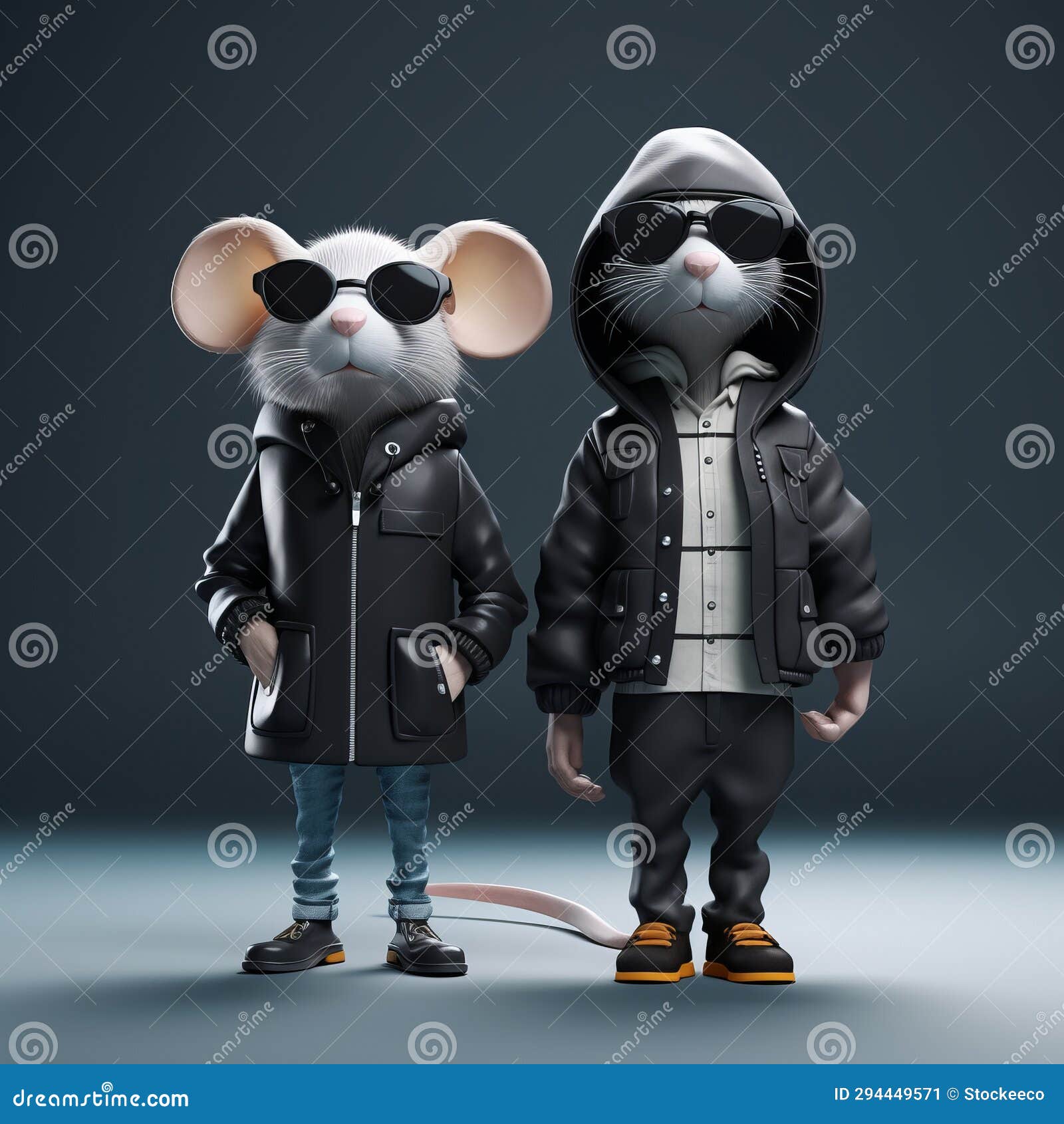 Urban Mouse Duo: Hyper-realistic 3d Characters in Hip-hop Style Stock ...