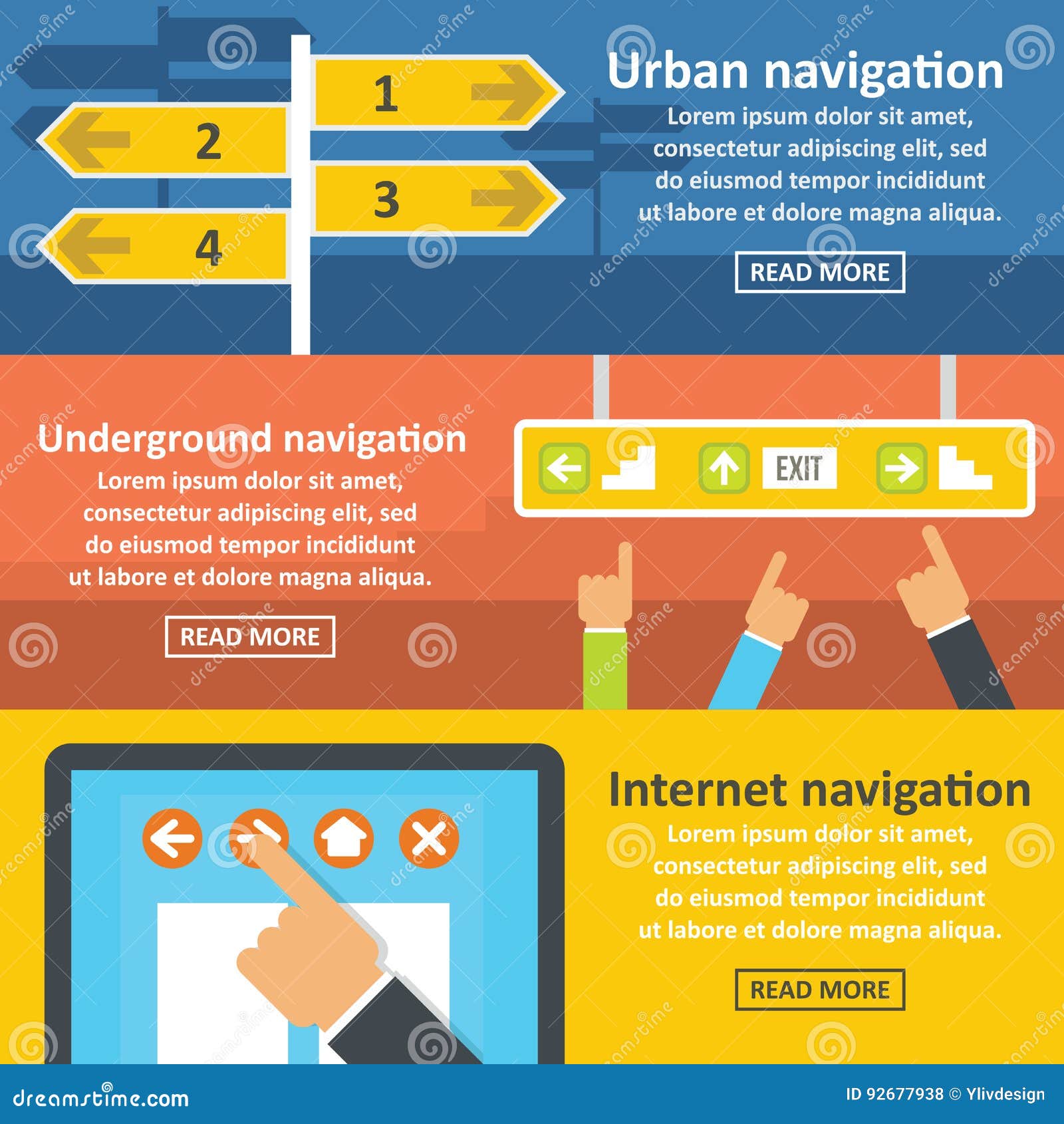 Urban Navigation Banner Horizontal Set, Flat Style Stock Vector ...