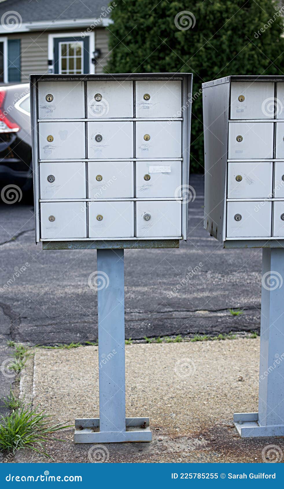 Urban neighborhood mailbox stock image. Image of road - 225785255
