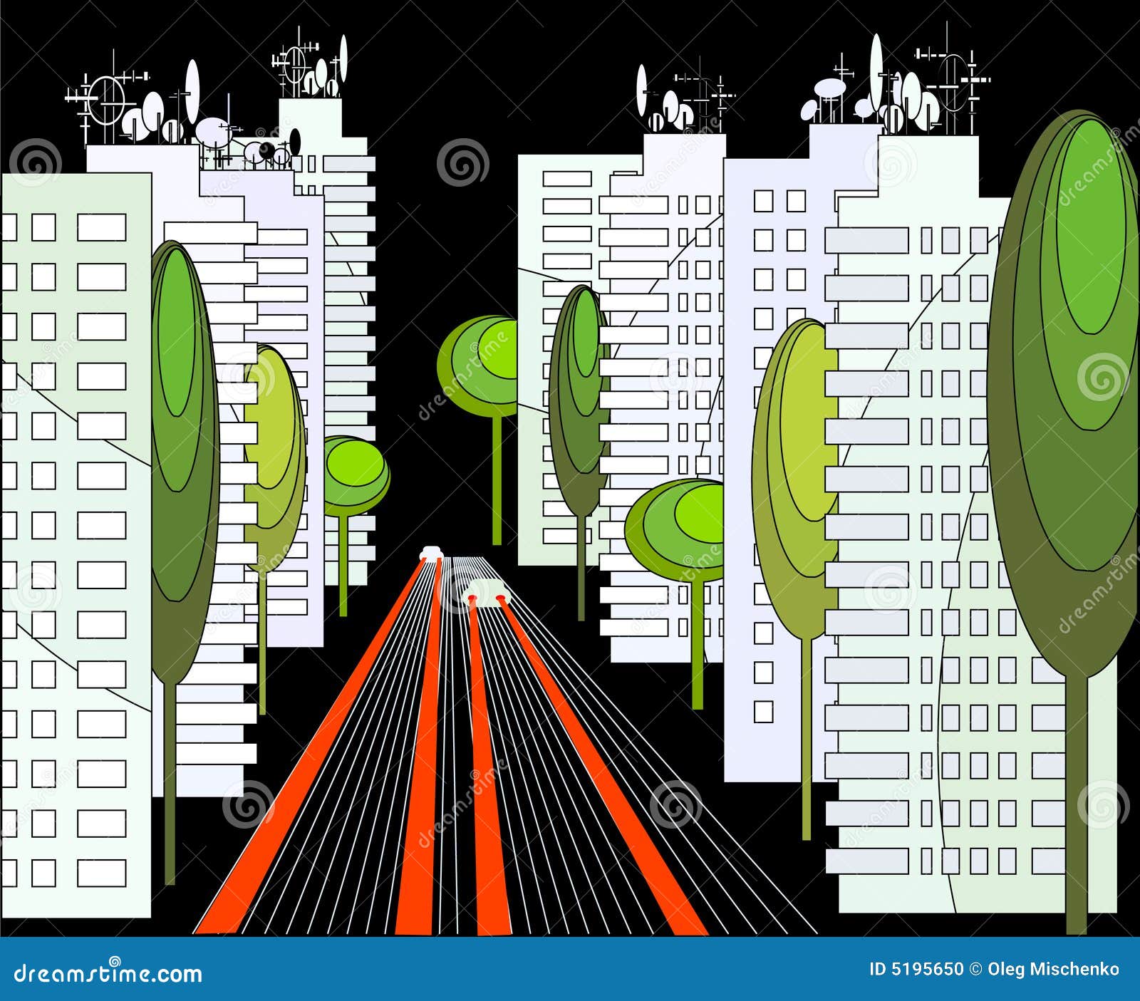 Urban night landscape stock vector. Illustration of street - 5195650