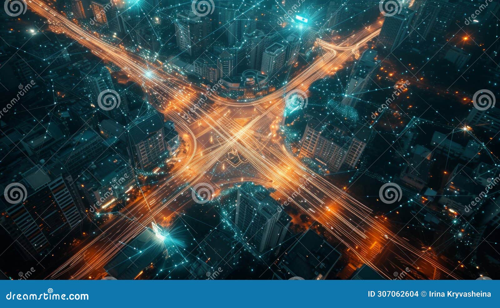 Urban Nighttime Aerial Intersection Stock Photo - Image of traffic ...