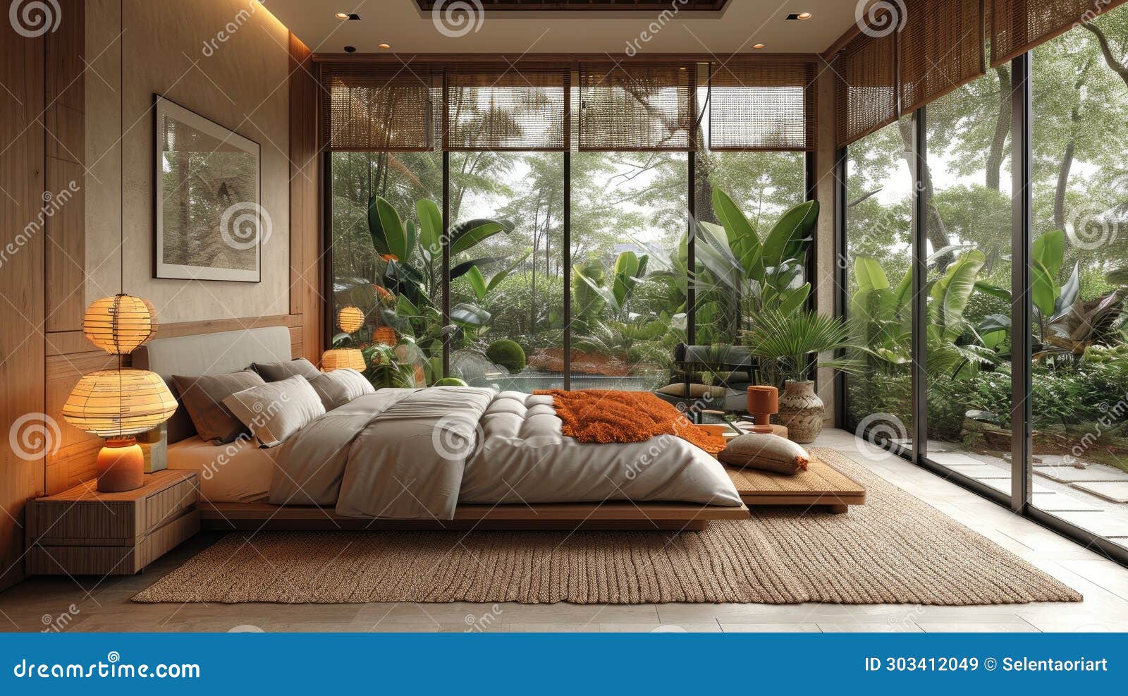 Urban Oasis Bedroom Concept Stock Illustration - Illustration of cozy ...