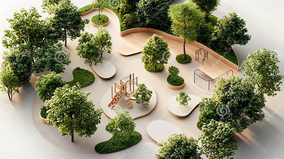 A Visionary Urban Park with Interactive Play Areas Surrounded by Lush ...