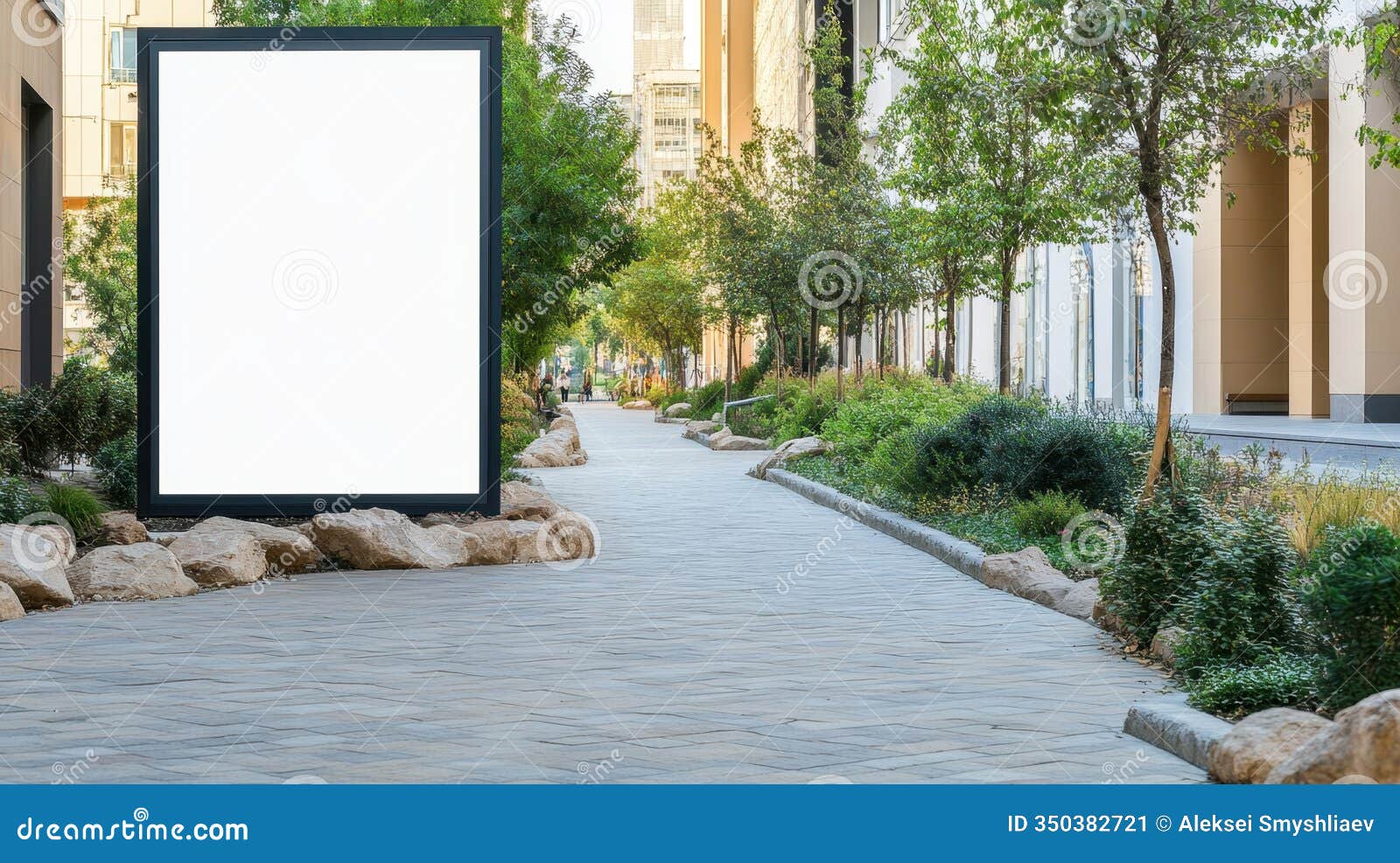 Urban Park Pathway with Blank Advertising Billboard Surrounded by ...