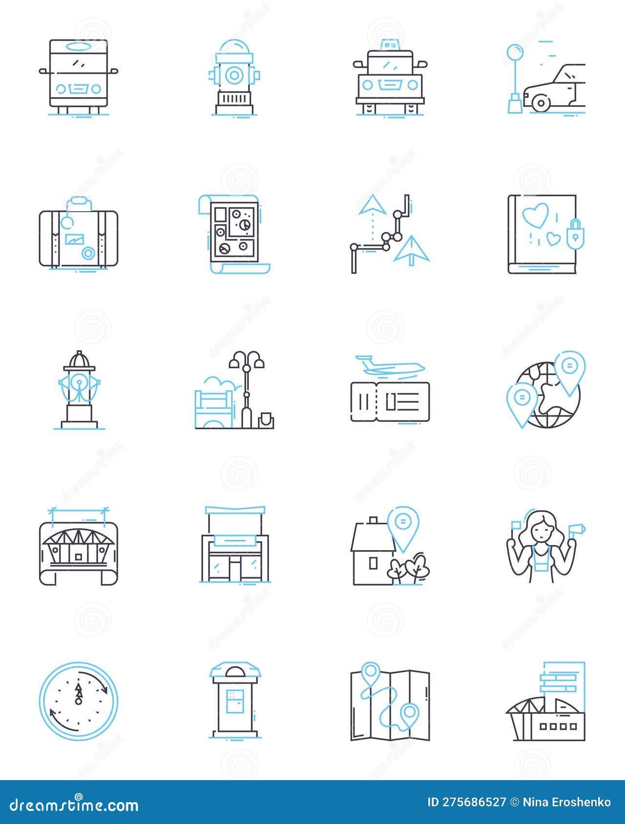 Urban Plan Linear Icons Set. Sustainability, Development, Density ...