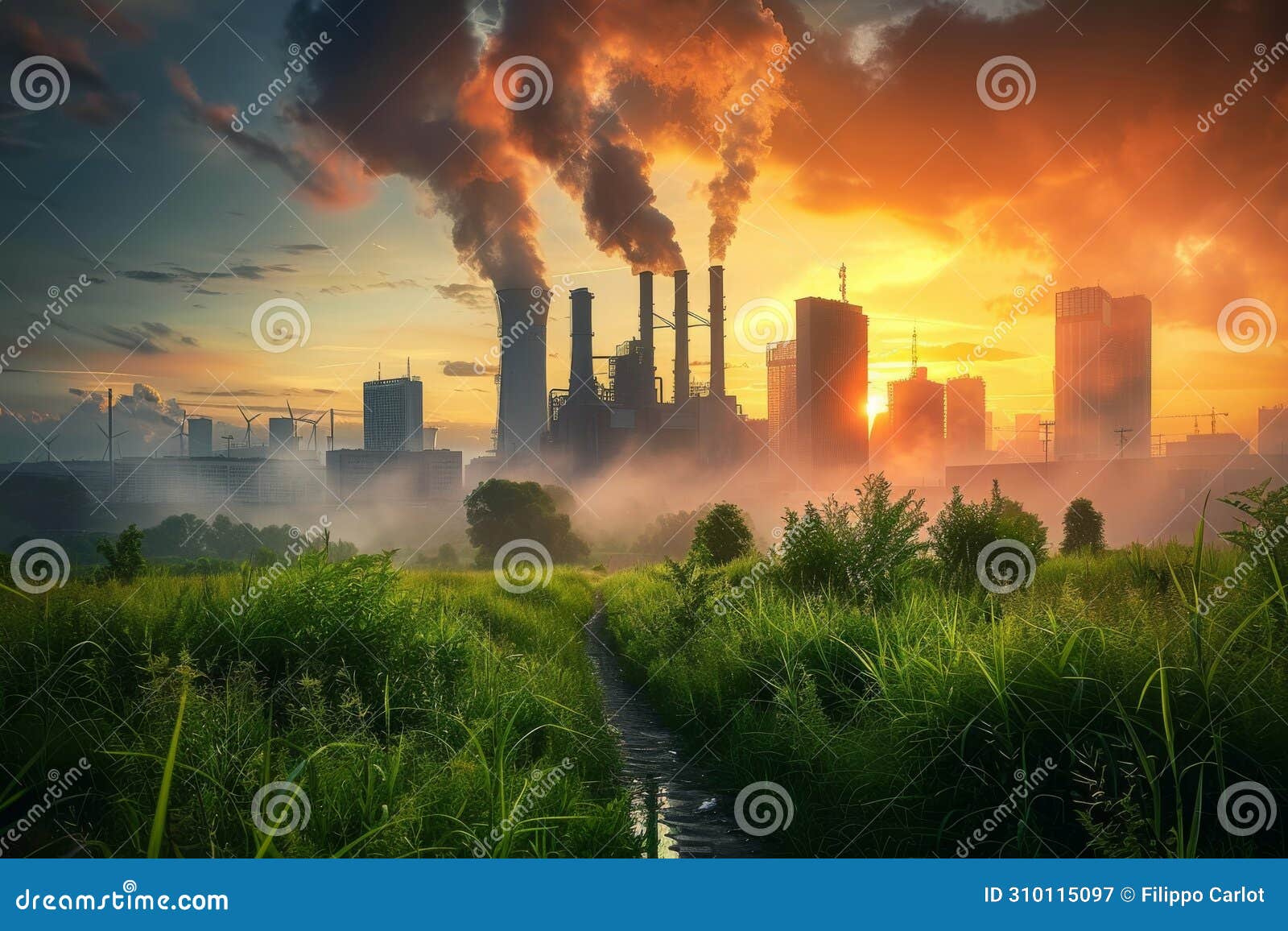 Urban Pollution Contrast stock illustration. Illustration of factories ...