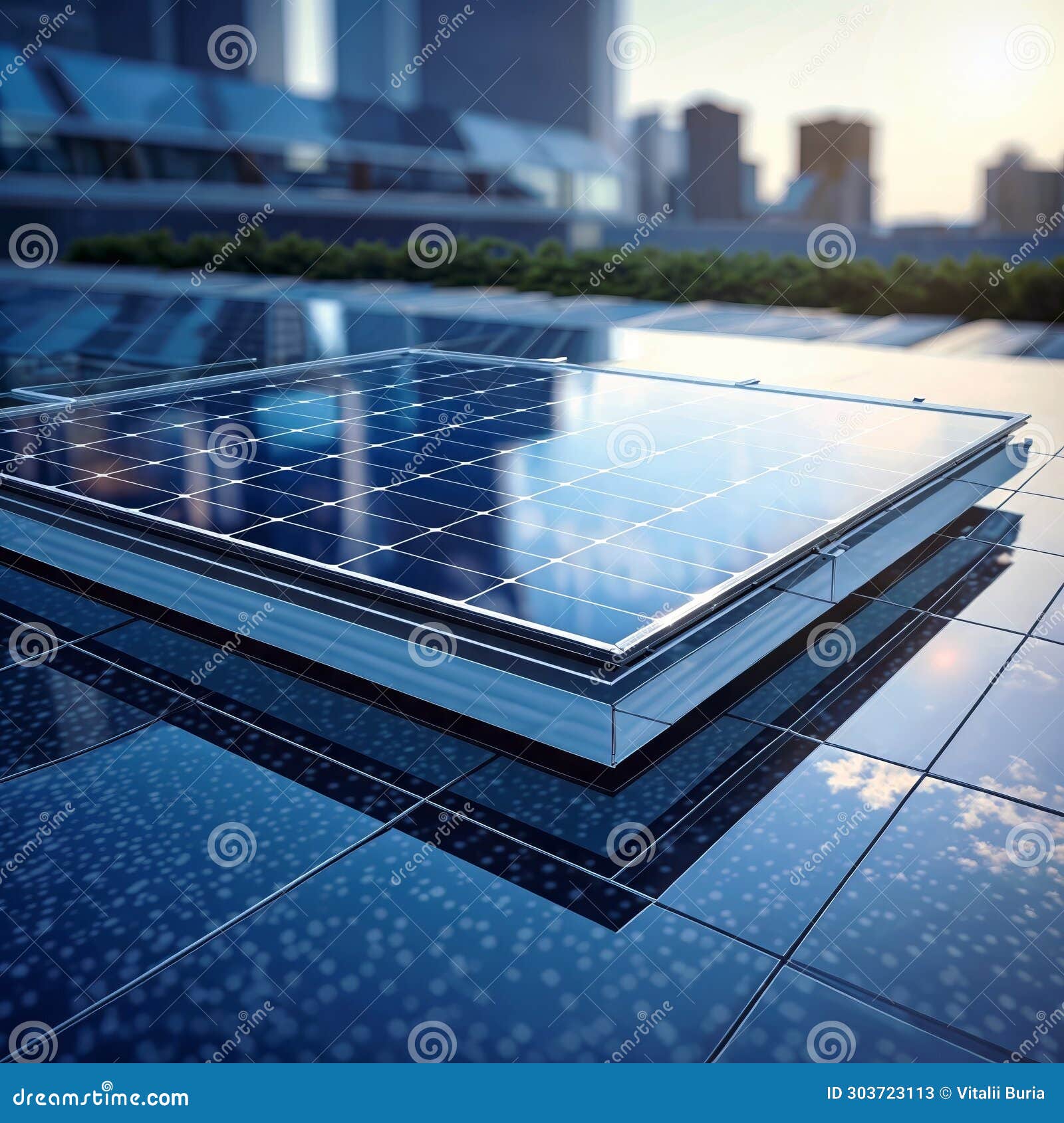 Urban Radiance: Building Rooftop Solar Panel in Sunlight, Generative Ai ...