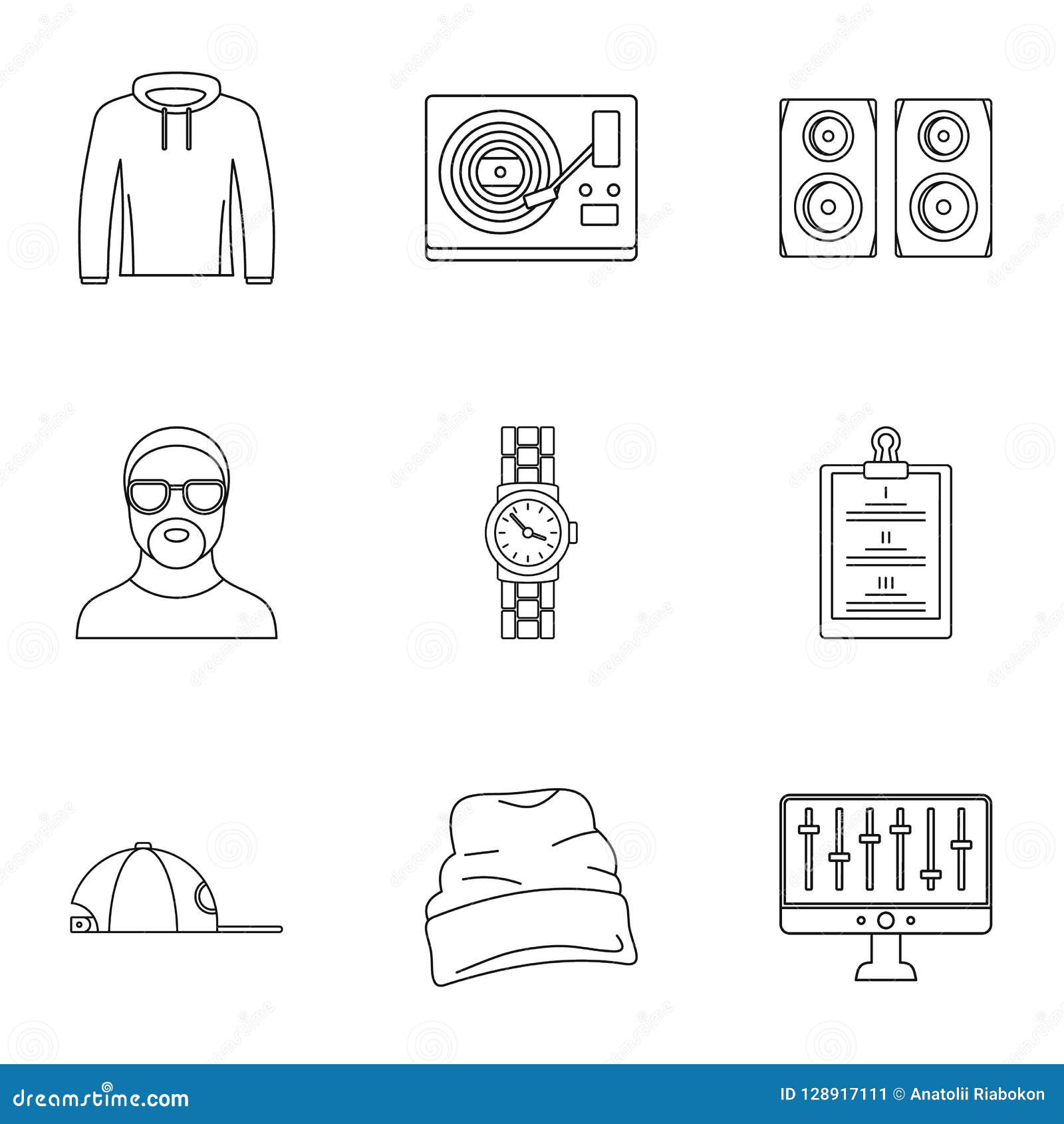 Urban Rap Icon Set, Outline Style Stock Vector - Illustration of paint ...