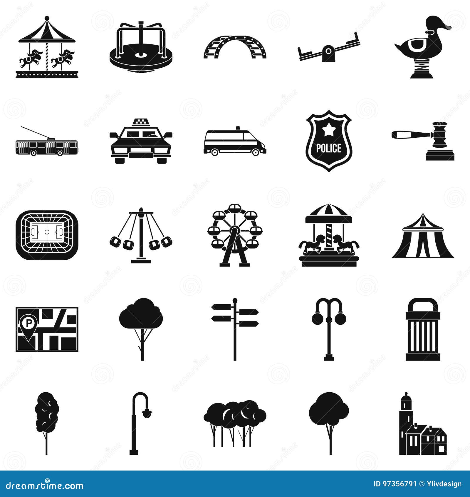 Urban Recreation Park Icons Set, Simple Style Stock Vector ...