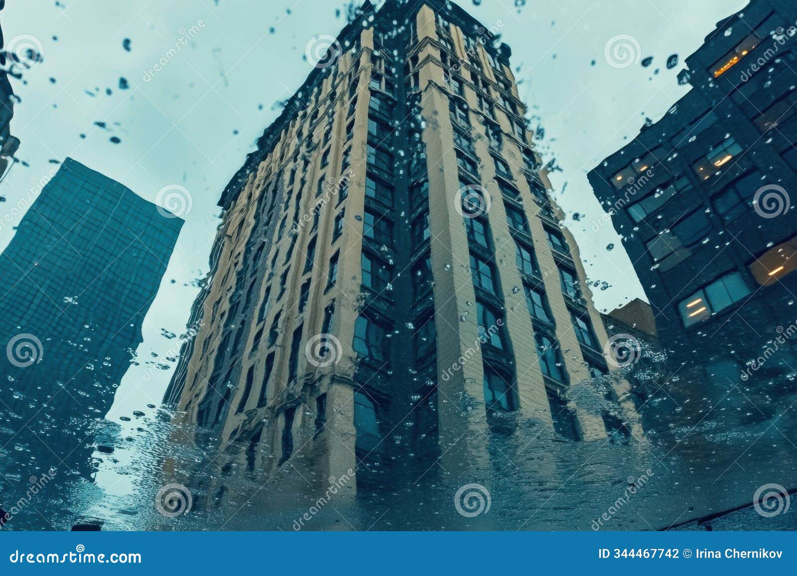 Urban Reflection on Rainy Street Capturing Minimalist Architecture ...