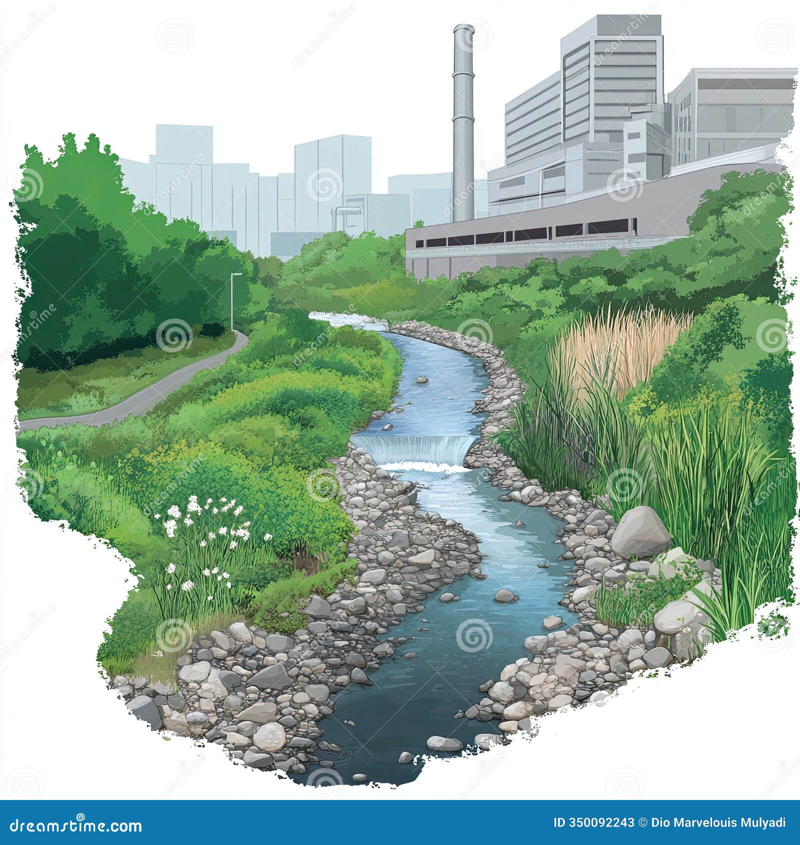 Urban River Ecosystem Illustration Stock Illustration - Illustration of ...