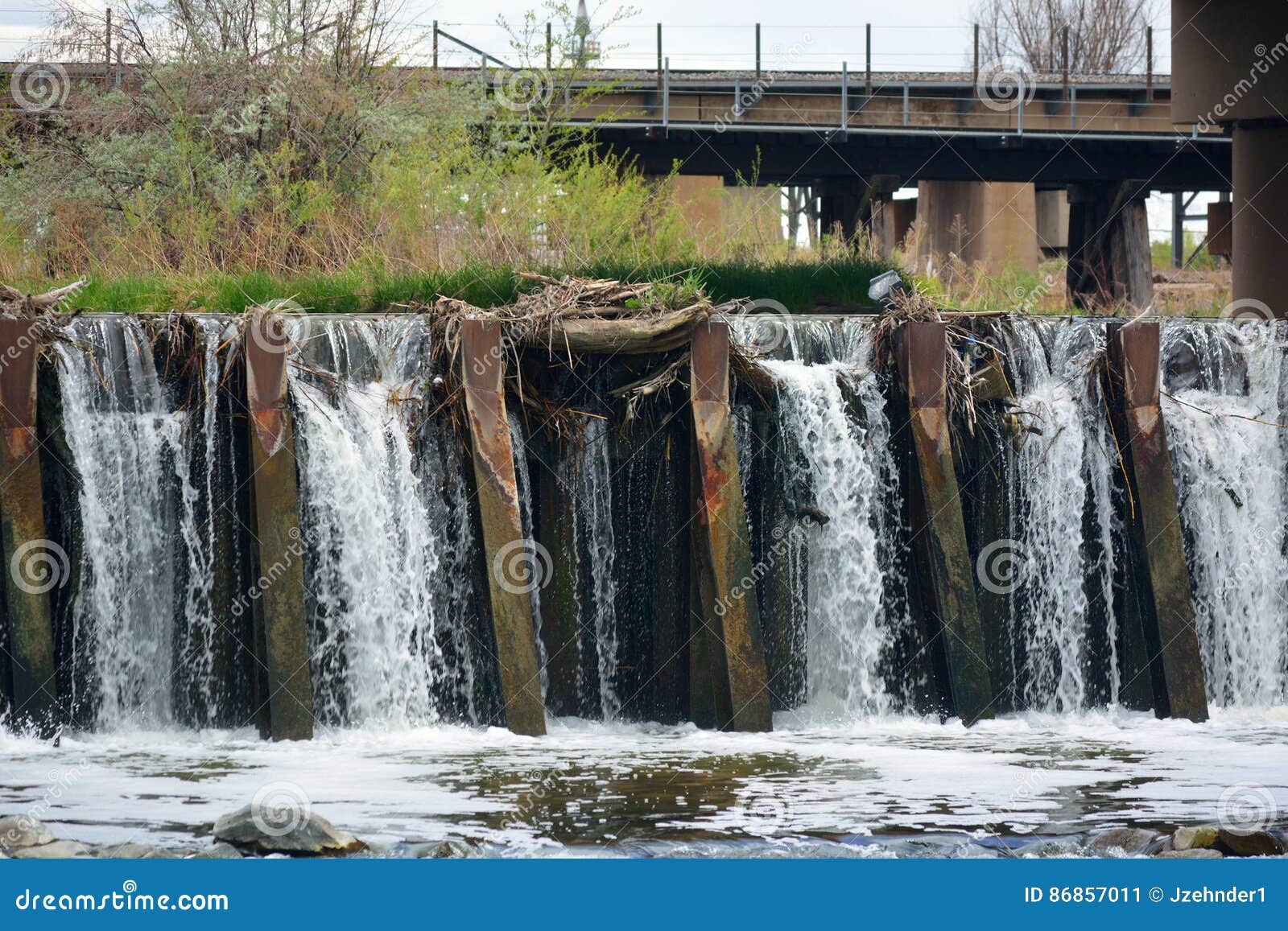 Urban River Metal Dam with Blockages Stock Image - Image of force ...