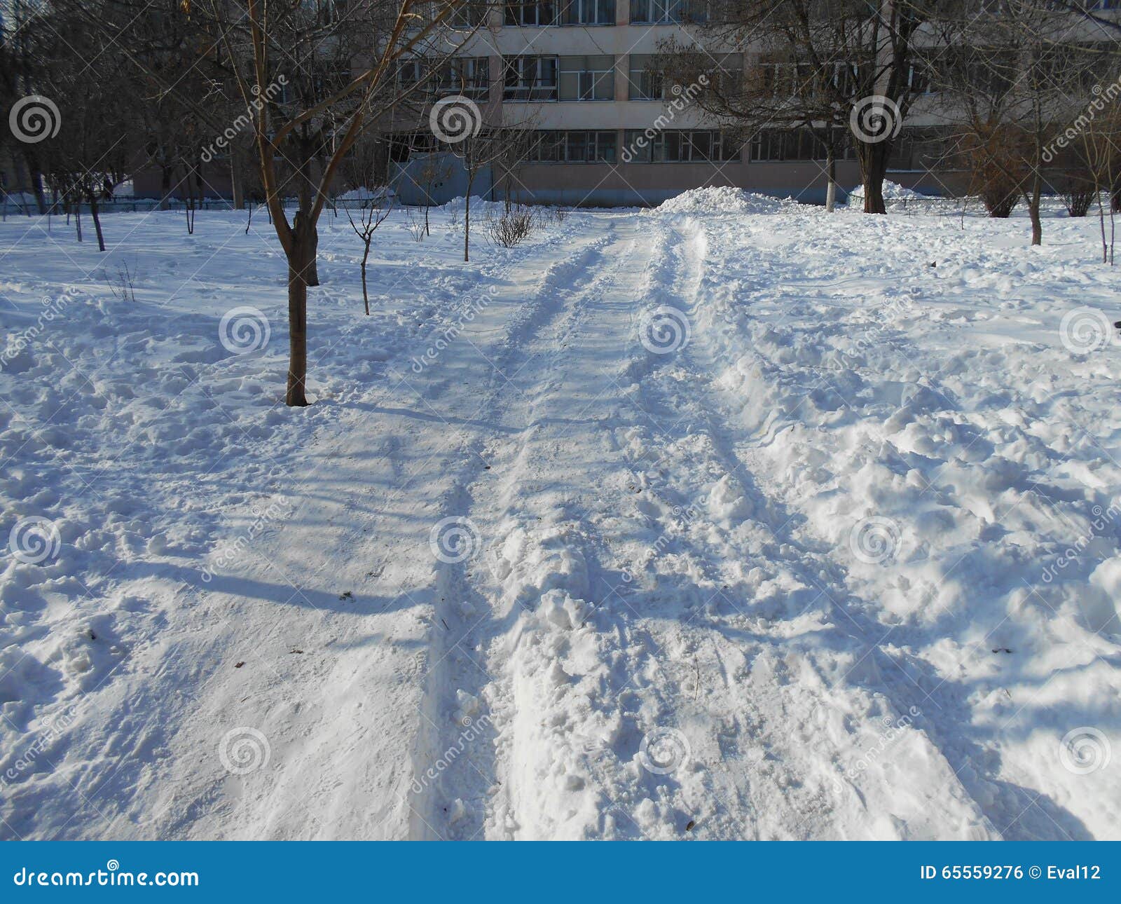 Urban road in the snow stock photo. Image of track, winter - 65559276