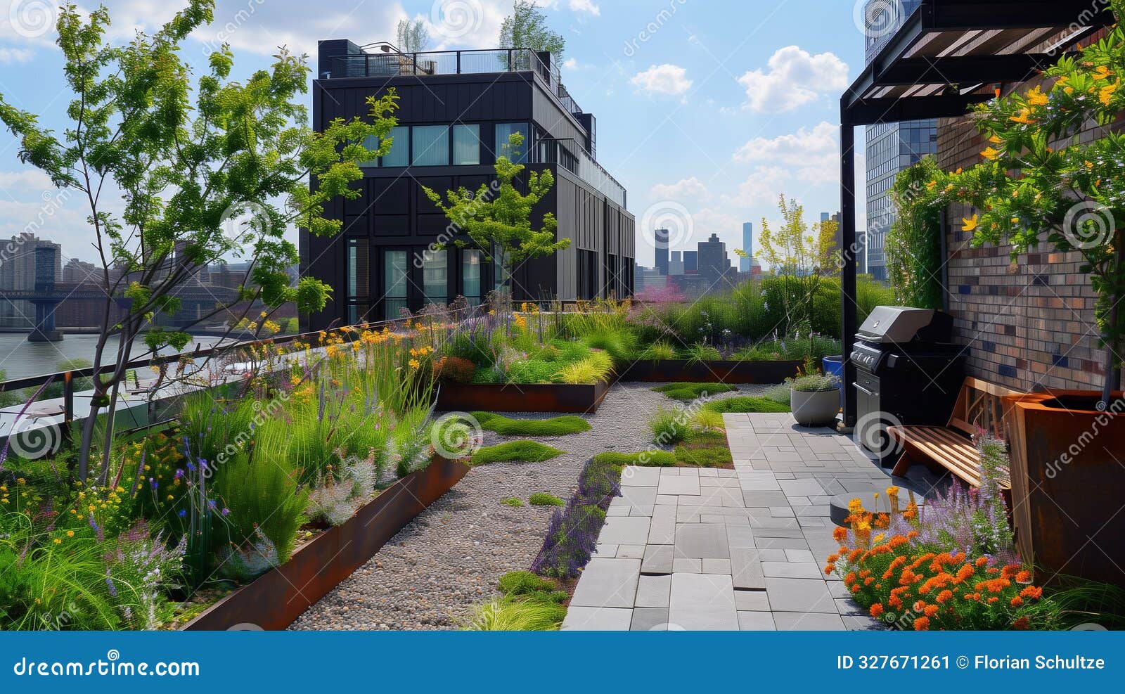 A Urban rooftop garden stock illustration. Illustration of fresh ...