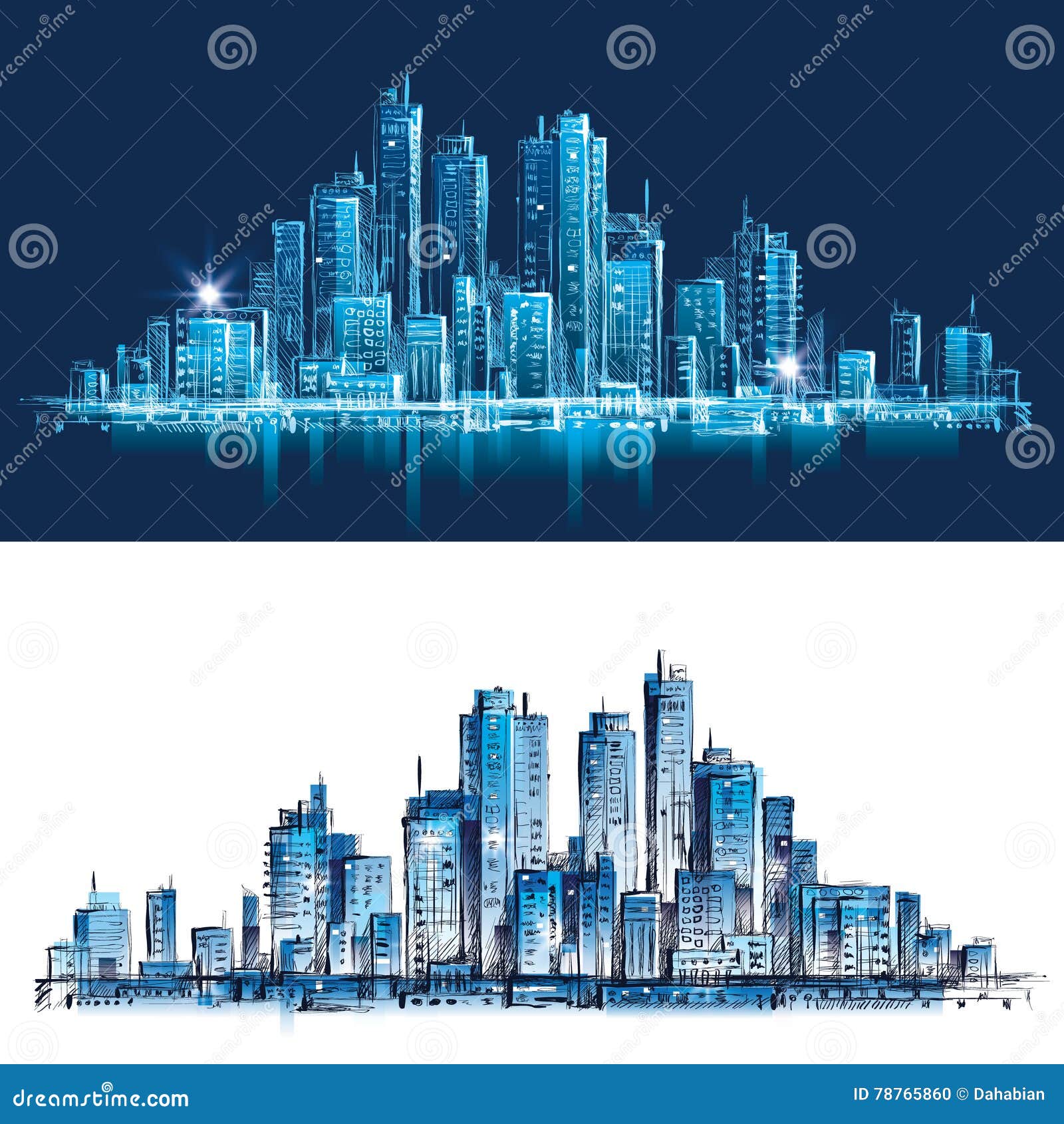 Urban scene. City skyline stock vector. Illustration of moon - 78765860