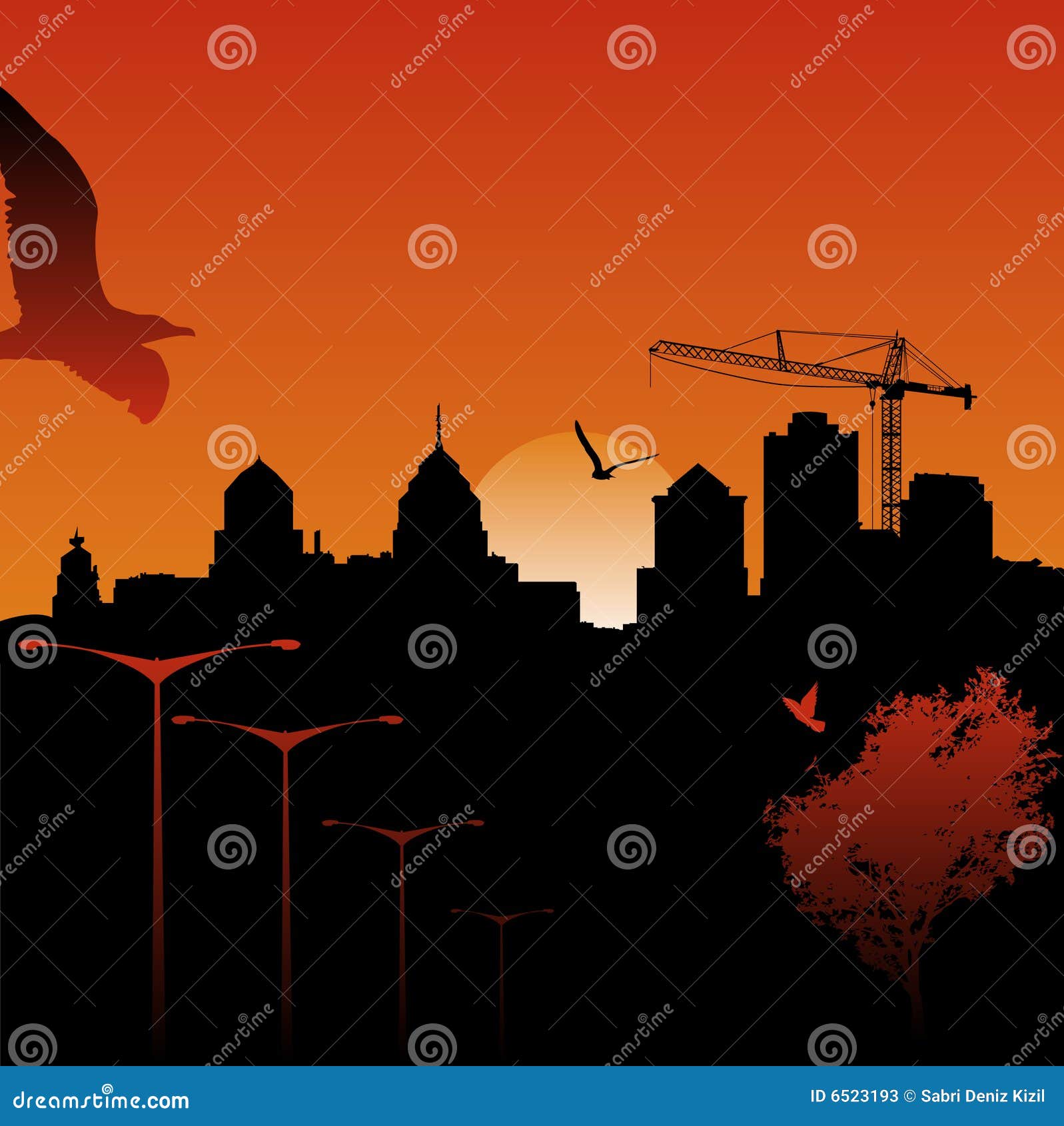 Urban scene vector stock vector. Illustration of bird - 6523193