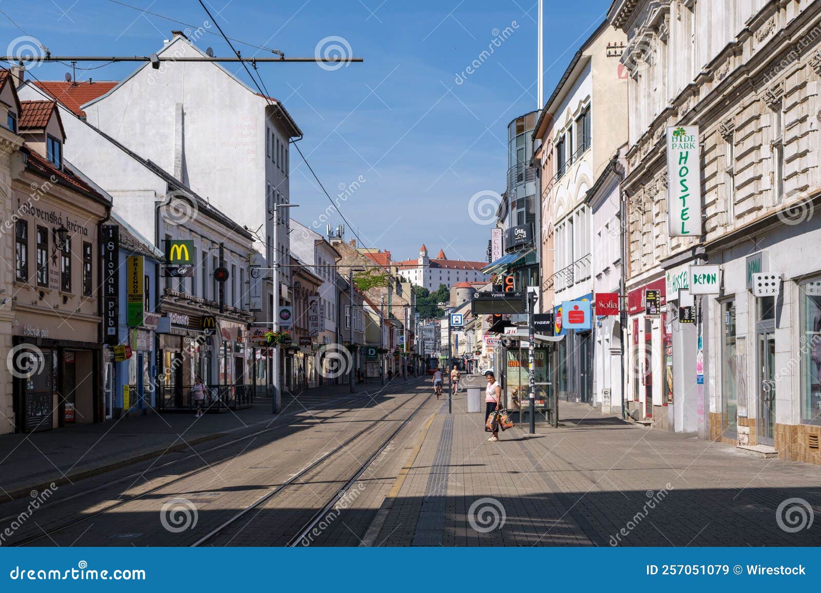 Urban Scenery with Shops and Cafes Editorial Stock Image - Image of ...