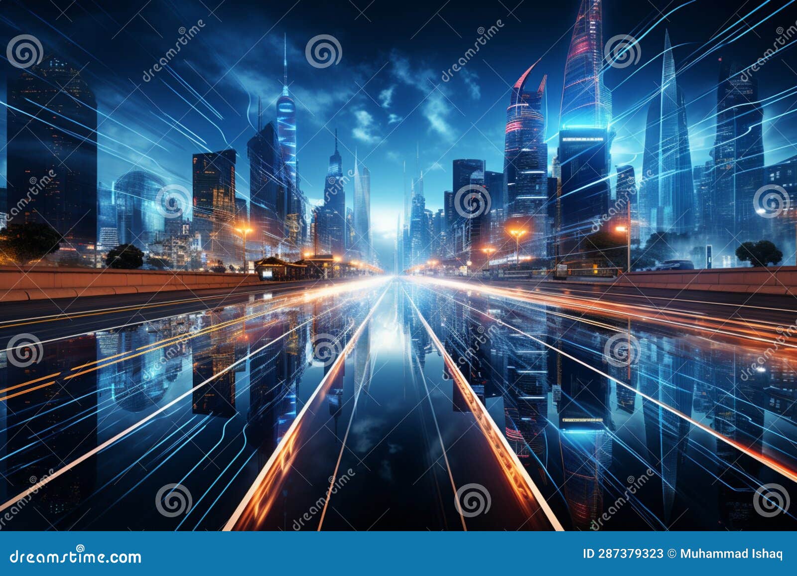 Urban Spectacle, Building Backdrop Adorned with Captivating Light ...