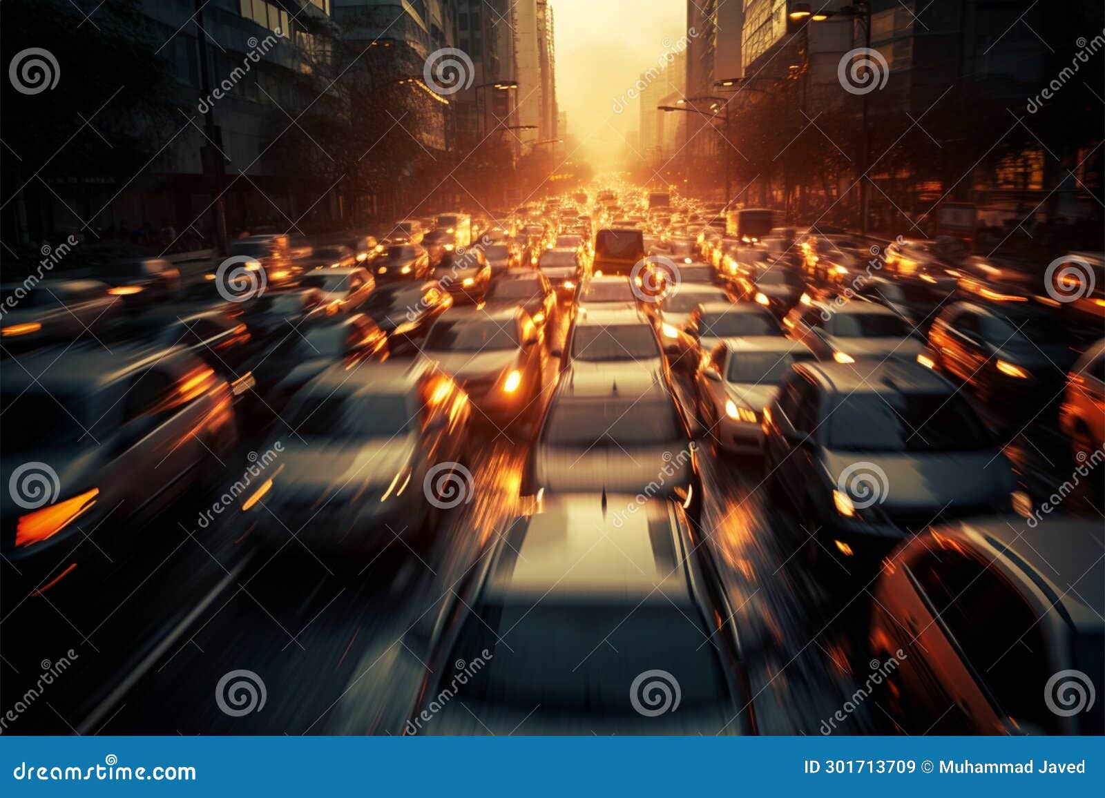 Urban Standstill a Traffic Jam Blurs the Road, Causing a Chaotic Visual ...
