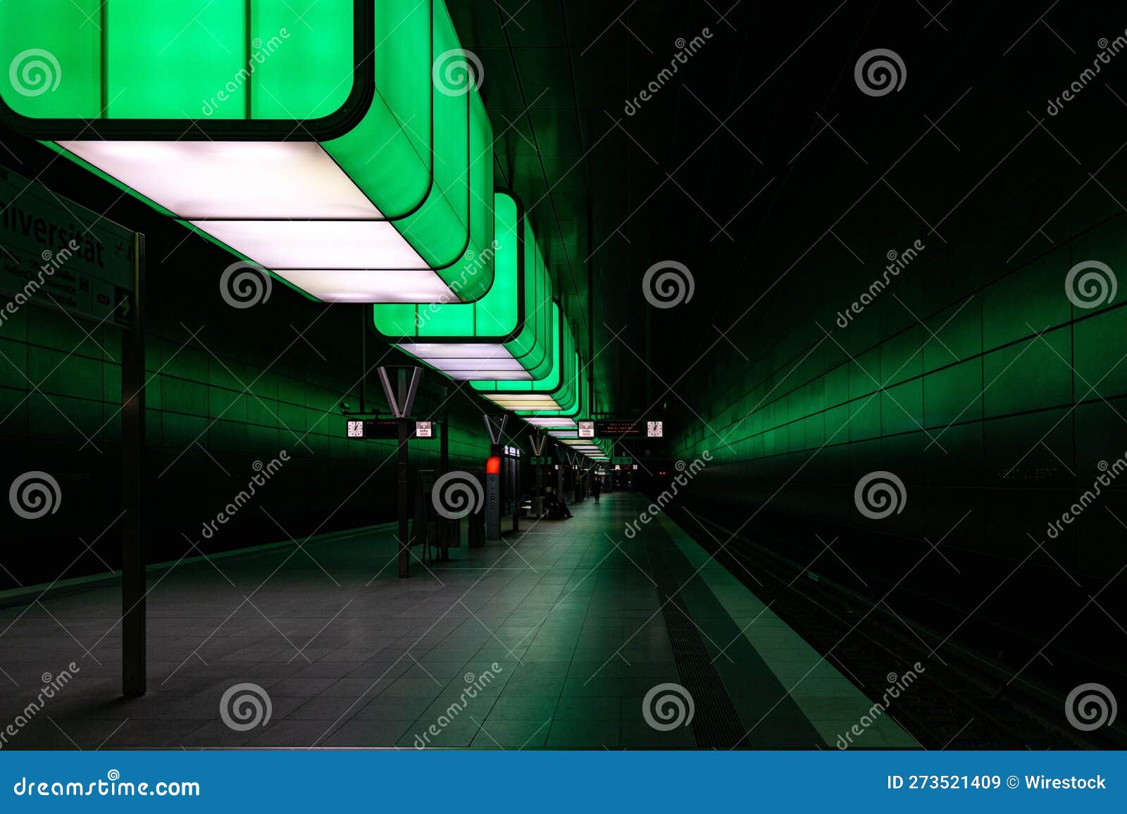 Urban Subway Platform Illuminated by Green Lighting. Editorial Stock ...
