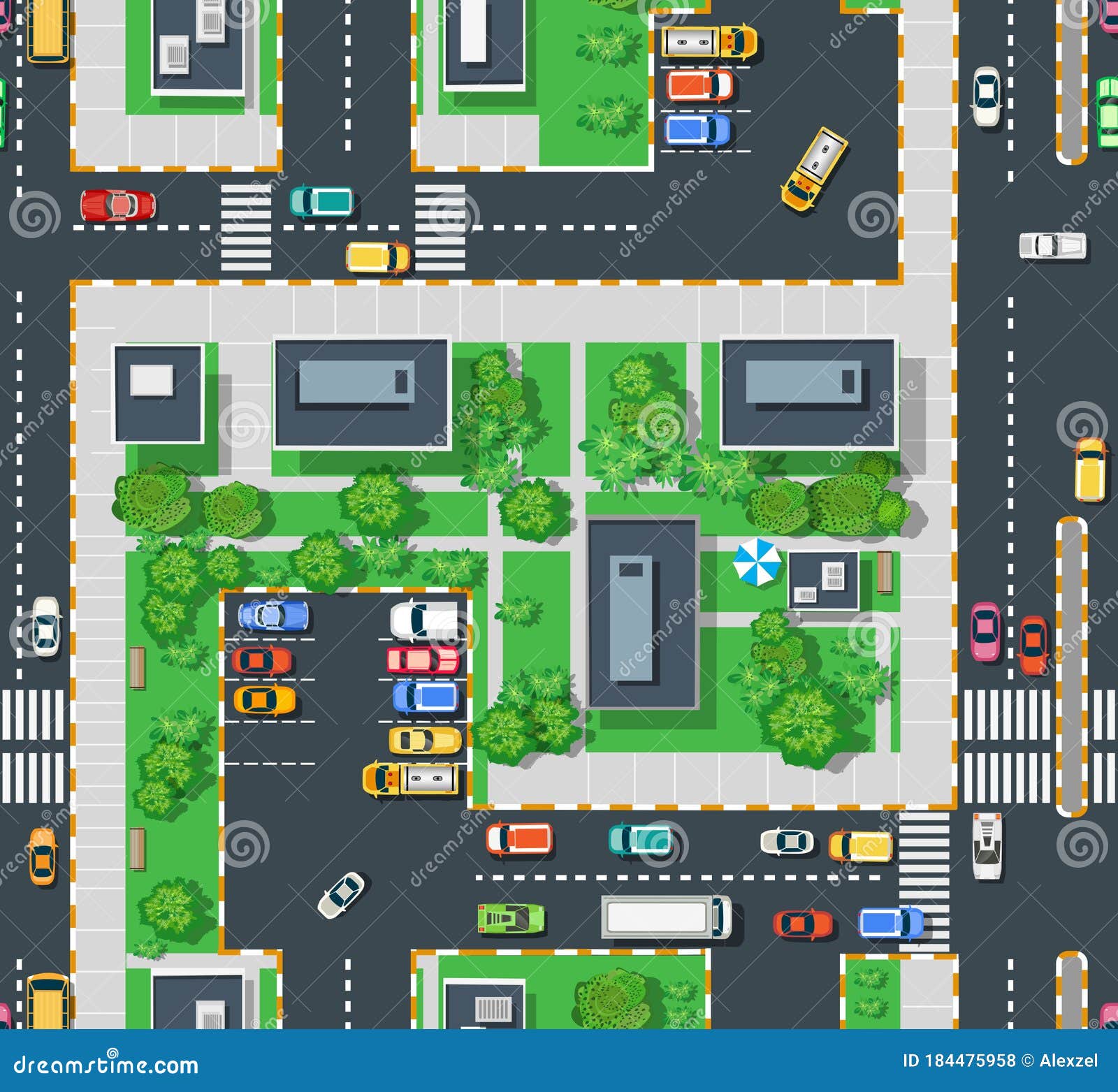 Urban Top View Area with Building Trees Lawns Stock Vector ...