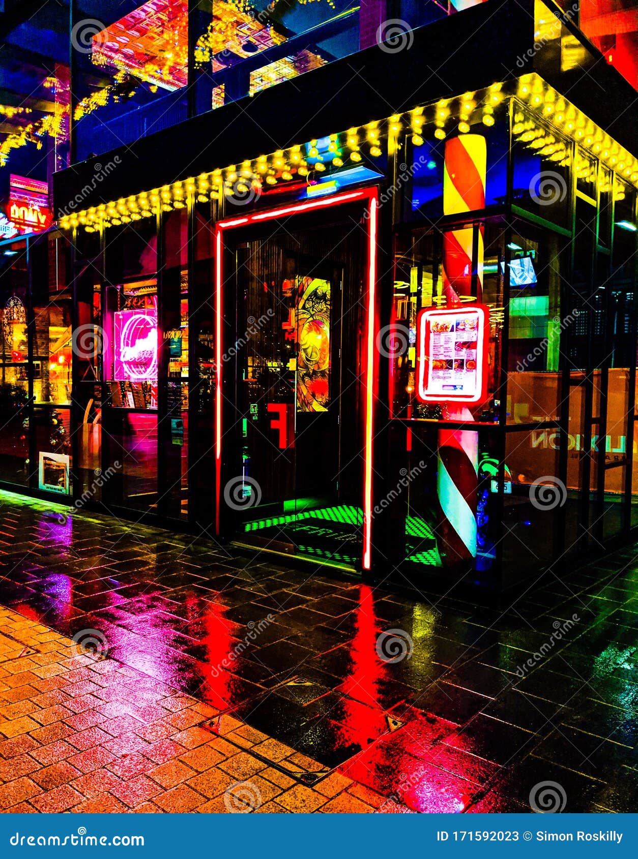 Urban Neon Lights Reflecting in the Rain Editorial Stock Photo - Image ...