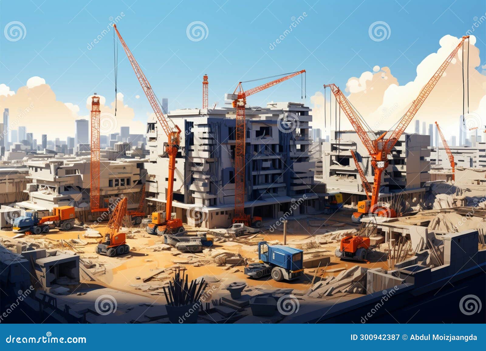 Urban Transformation Vector Construction Site with Cranes and Building ...