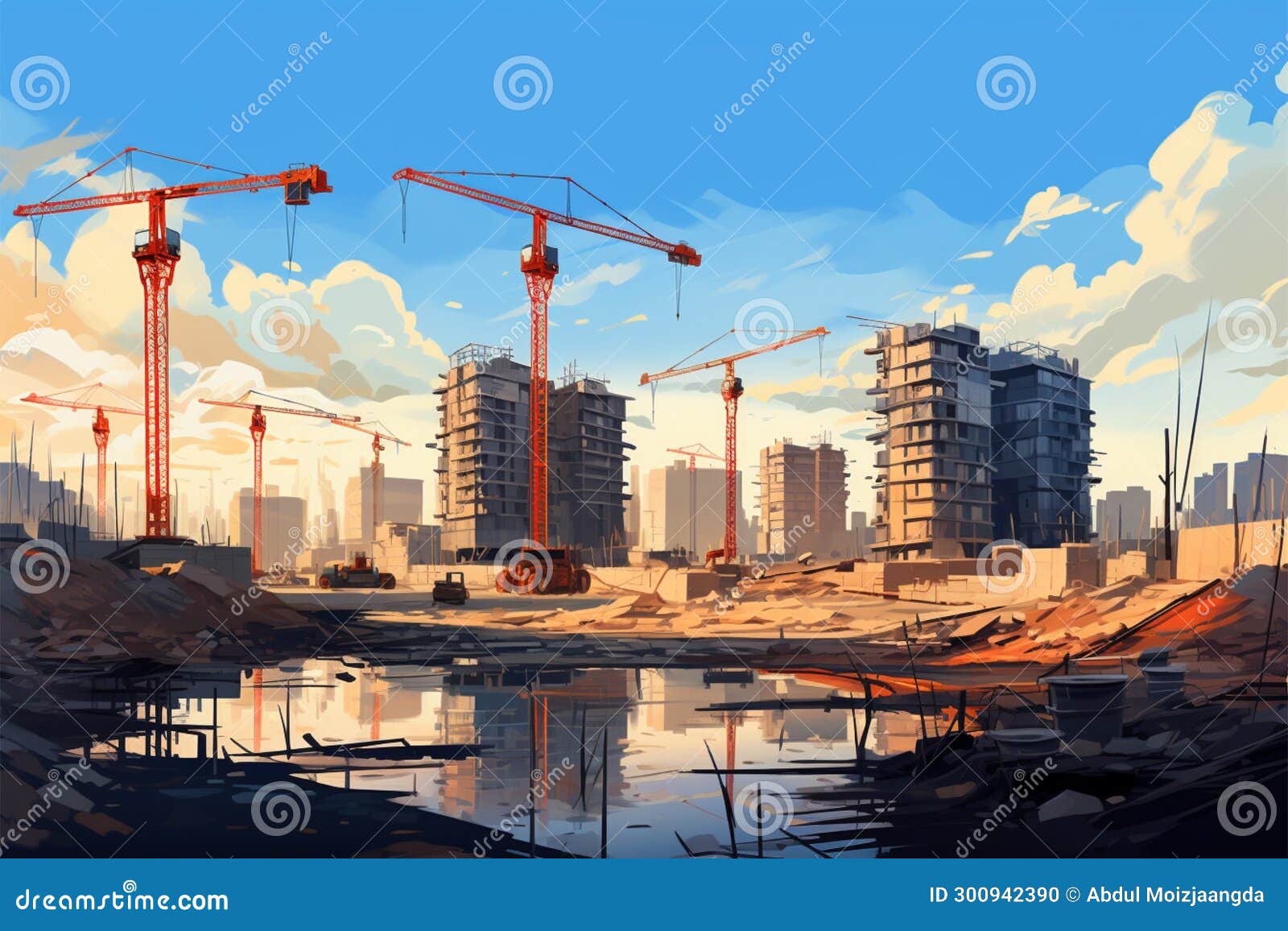 Urban Transformation Vector Construction Site with Cranes and Building ...