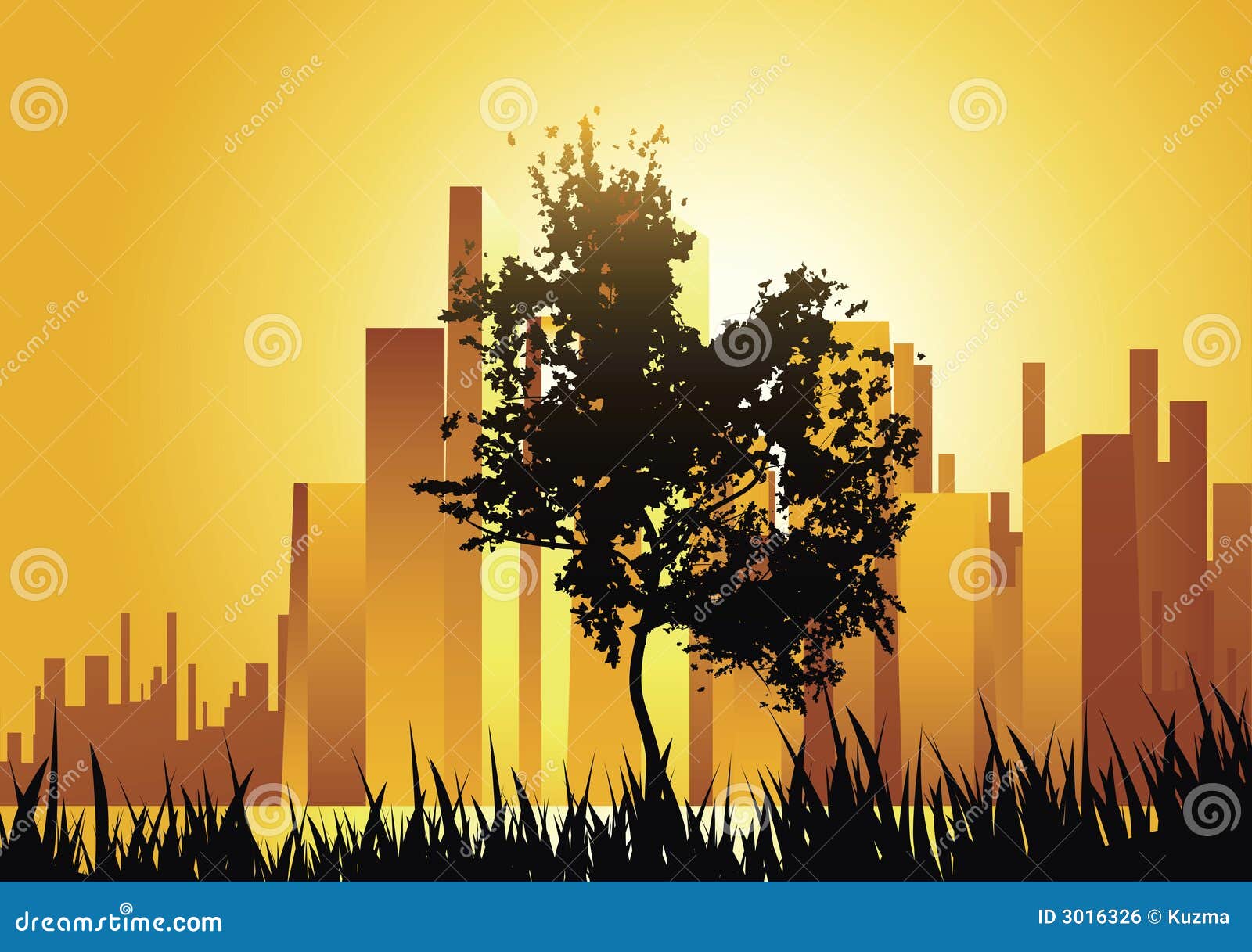 Urban tree stock vector. Illustration of sunrise, sundown - 3016326