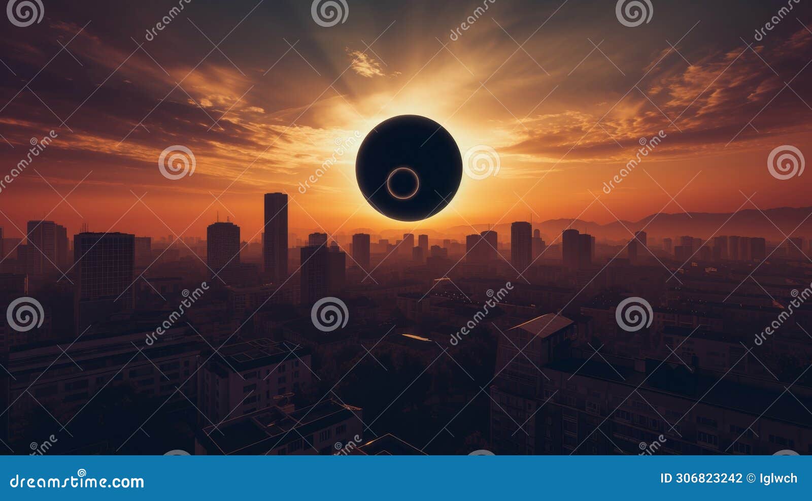 Urban Twilight Under the Solar Eclipse. Stock Photo - Image of ...