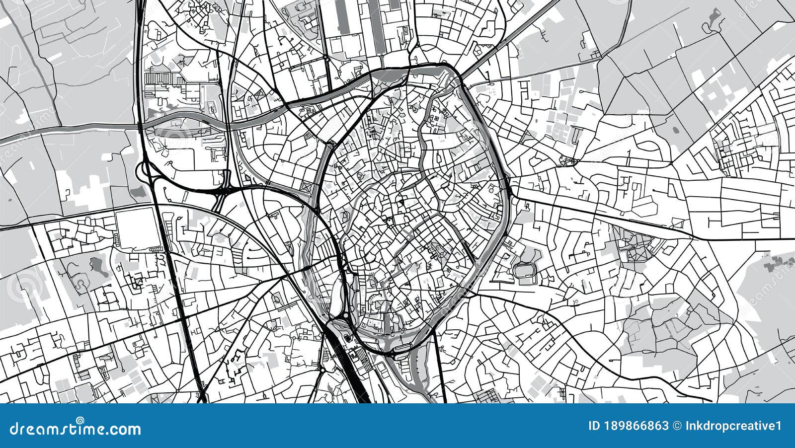 Urban Vector City Map of Bruges, Belgium Stock Vector - Illustration of ...