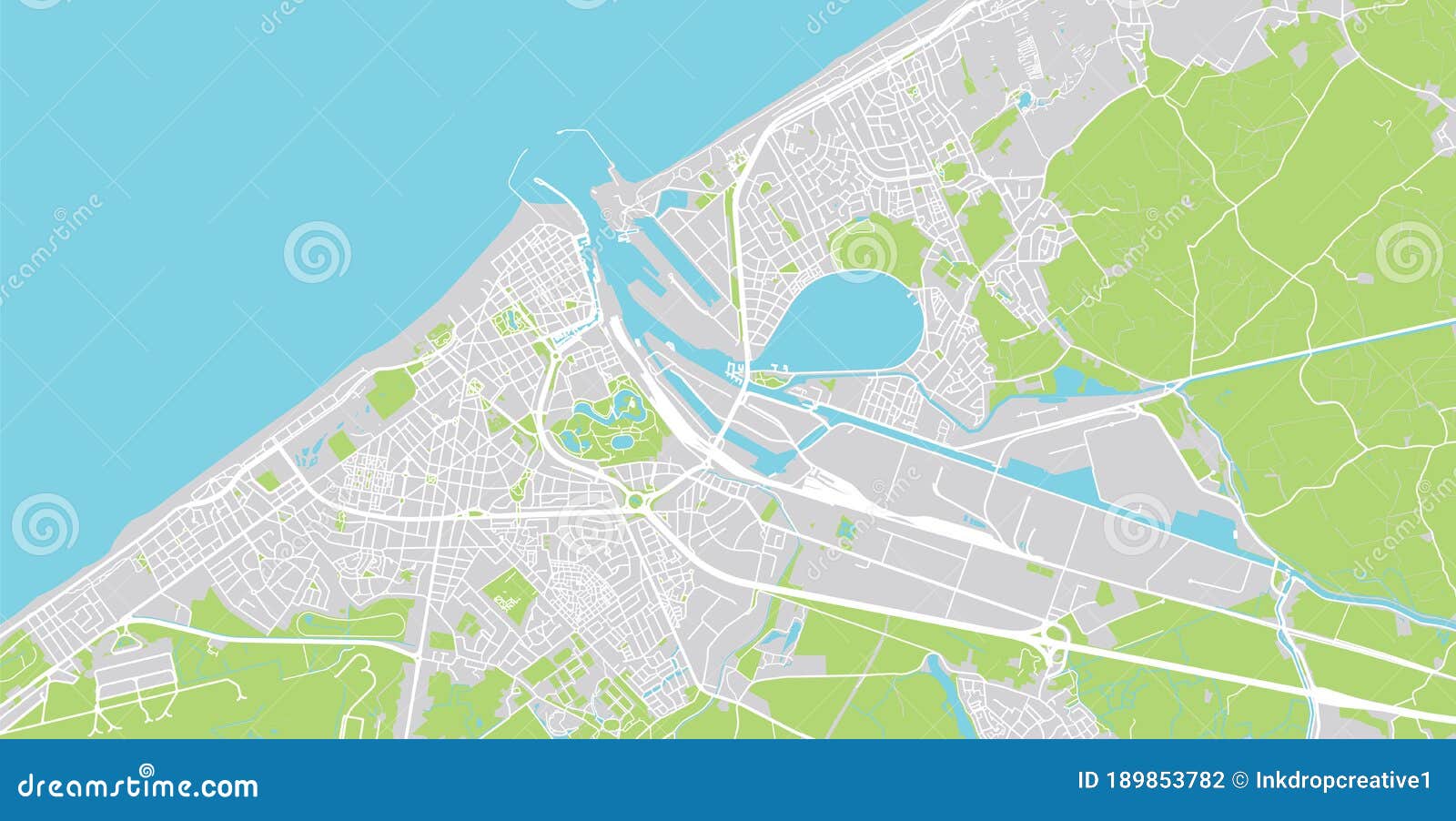 Urban Vector City Map of Ostend, Belgium Stock Vector - Illustration of ...