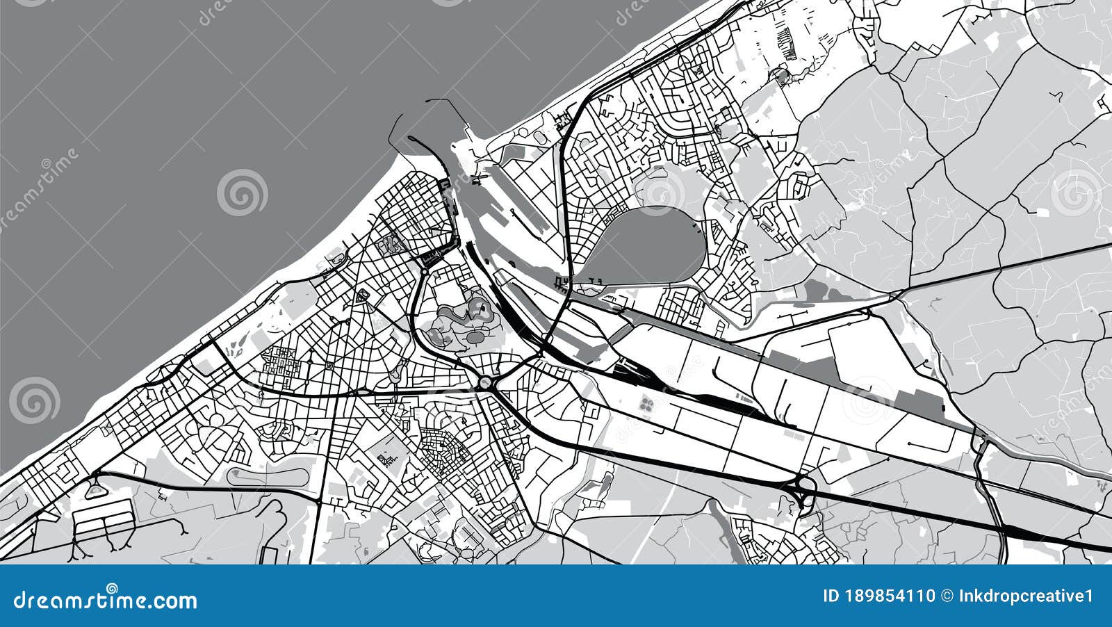 Urban Vector City Map of Ostend, Belgium Stock Vector - Illustration of ...