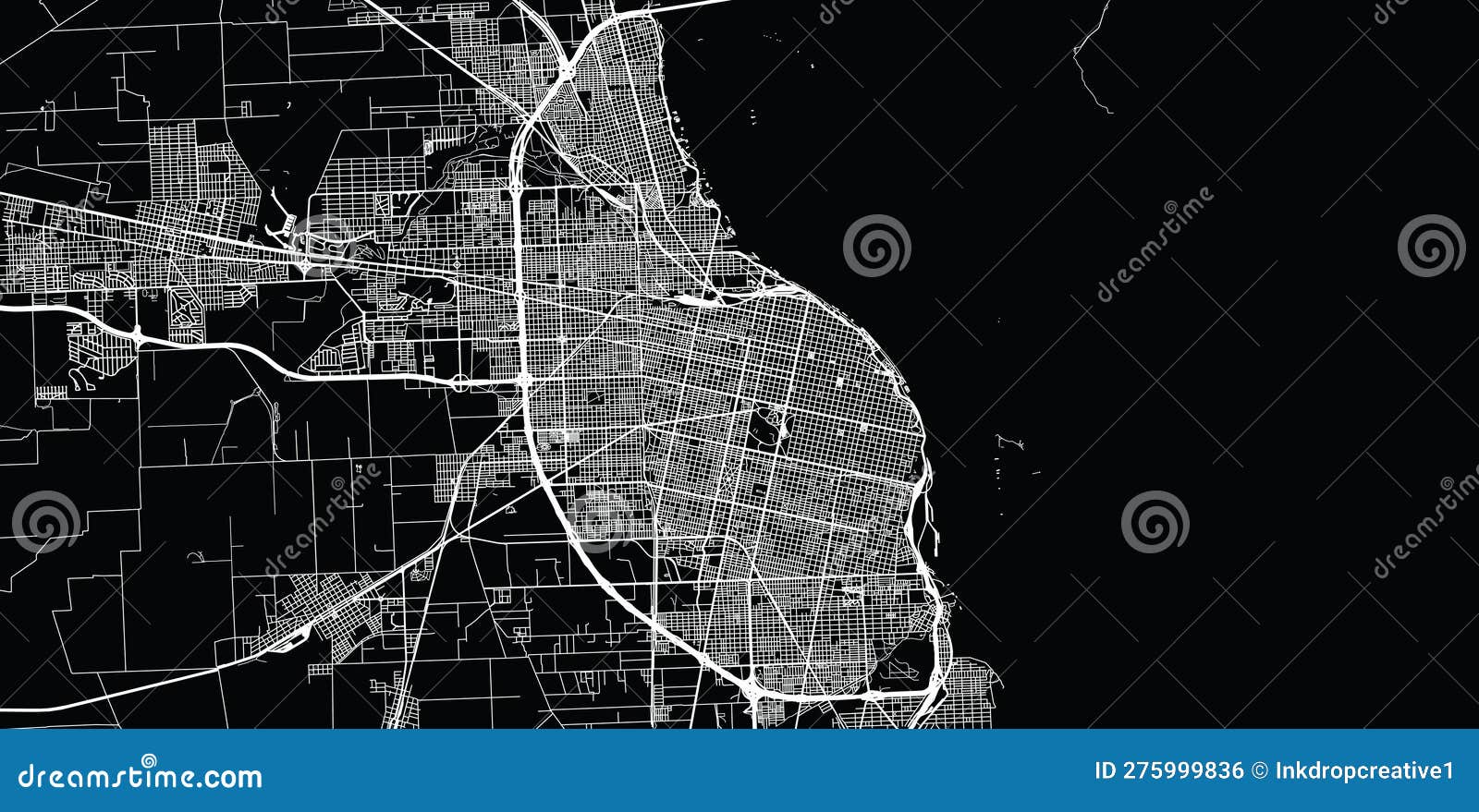 Urban Vector City Map of Rosario, Argentina Stock Vector - Illustration ...