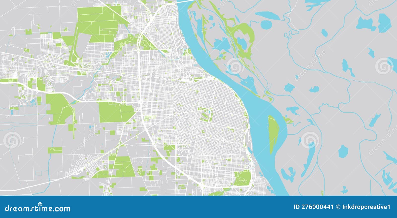 Urban Vector City Map of Rosario, Argentina Stock Vector - Illustration ...