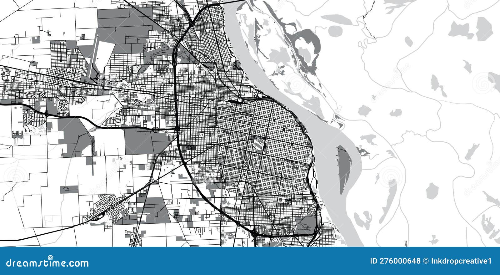 Urban Vector City Map of Rosario, Argentina Stock Vector - Illustration ...