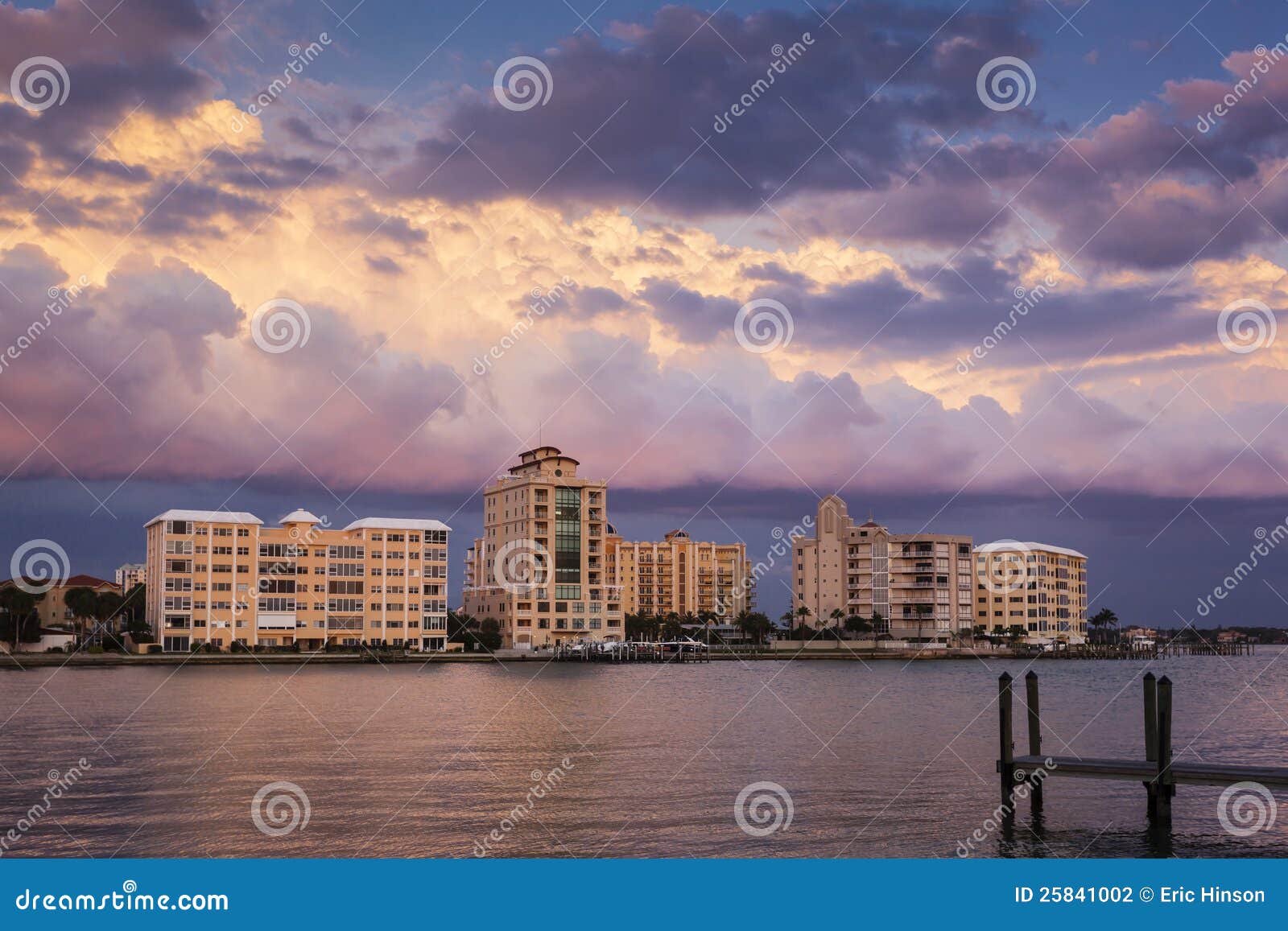 Urban Waterfront Buildings at Sunset Stock Photo - Image of blue, span ...