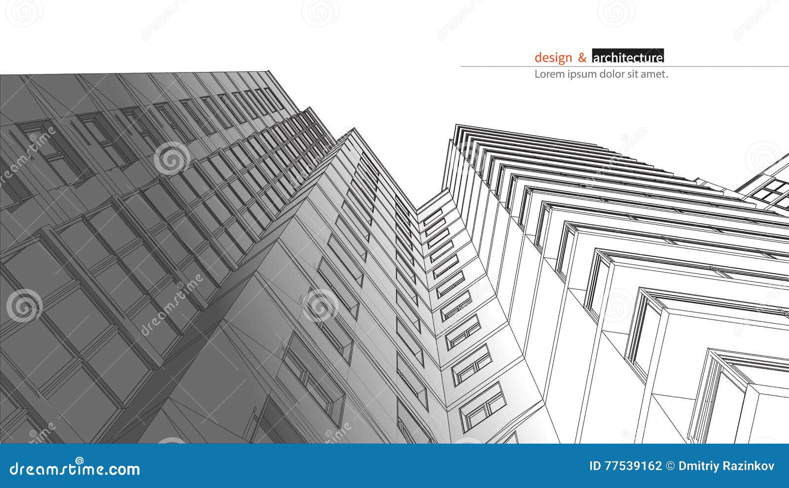 Urbanistic Skyscraper. Abstract 3D Render Of Building Wire Frame ...