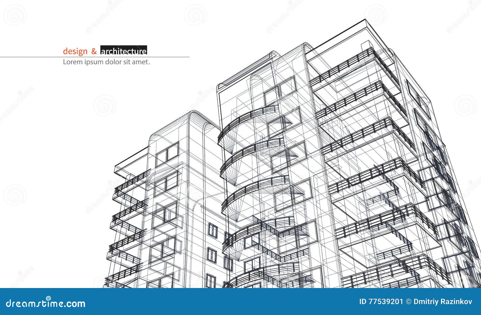 Urbanistic Skyscraper. Abstract 3D Render of Building Wire Frame ...