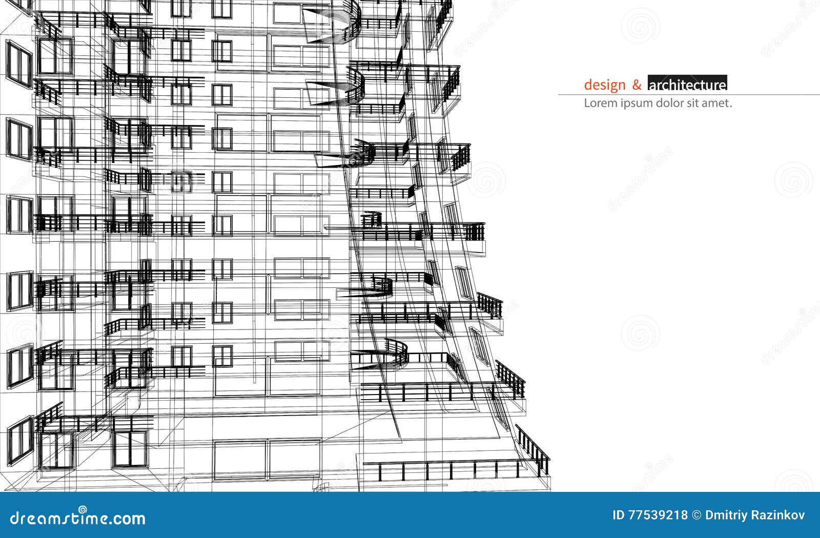 Urbanistic Skyscraper. Abstract 3D Render Of Building Wire Frame ...